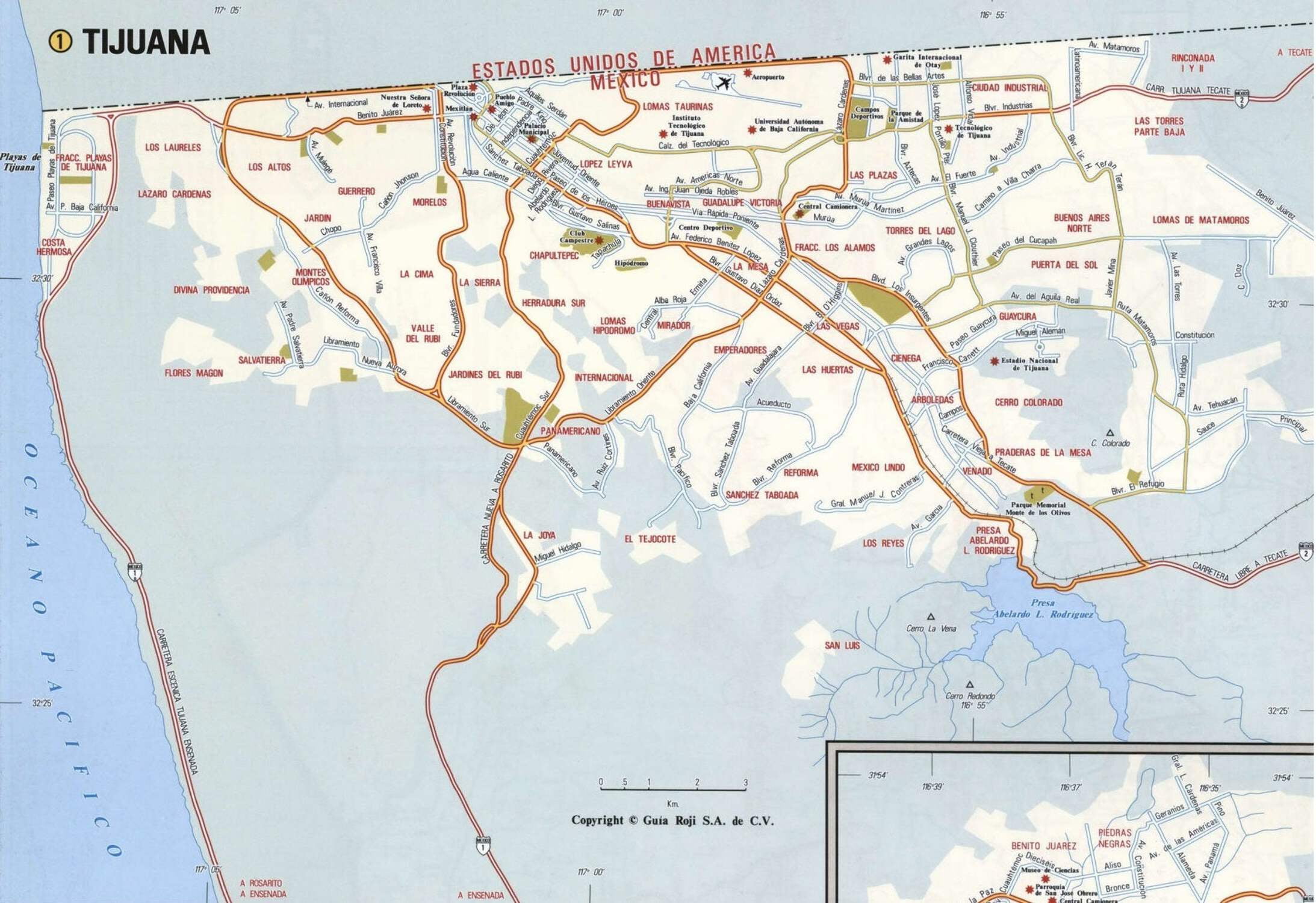 Tijuana Mexico Road Map Glossy Poster Picture Photo Print Banner ...