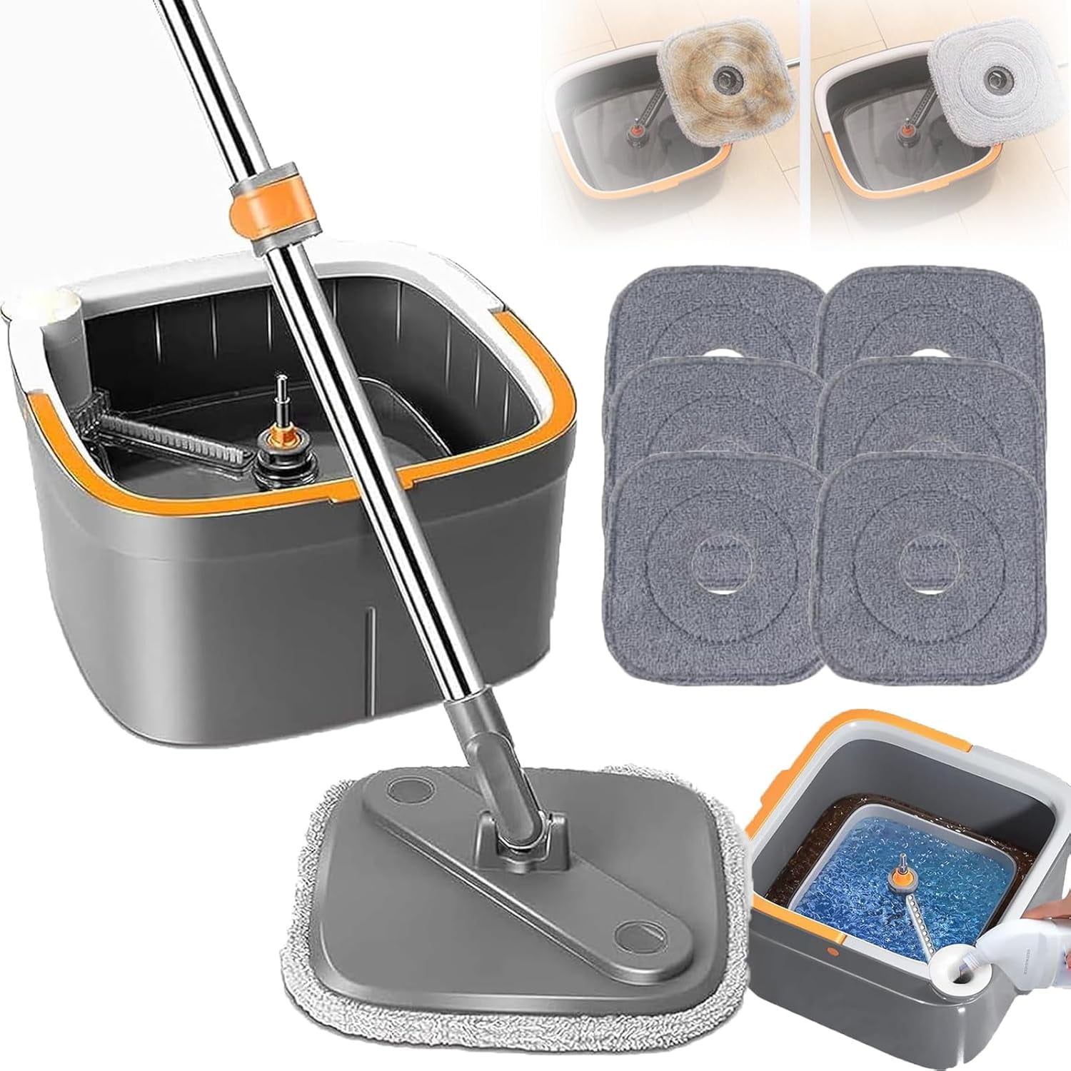 Tikaaatop Spin Mop - Square Spin Mop and Bucket,Spin Mop and Bucket ...