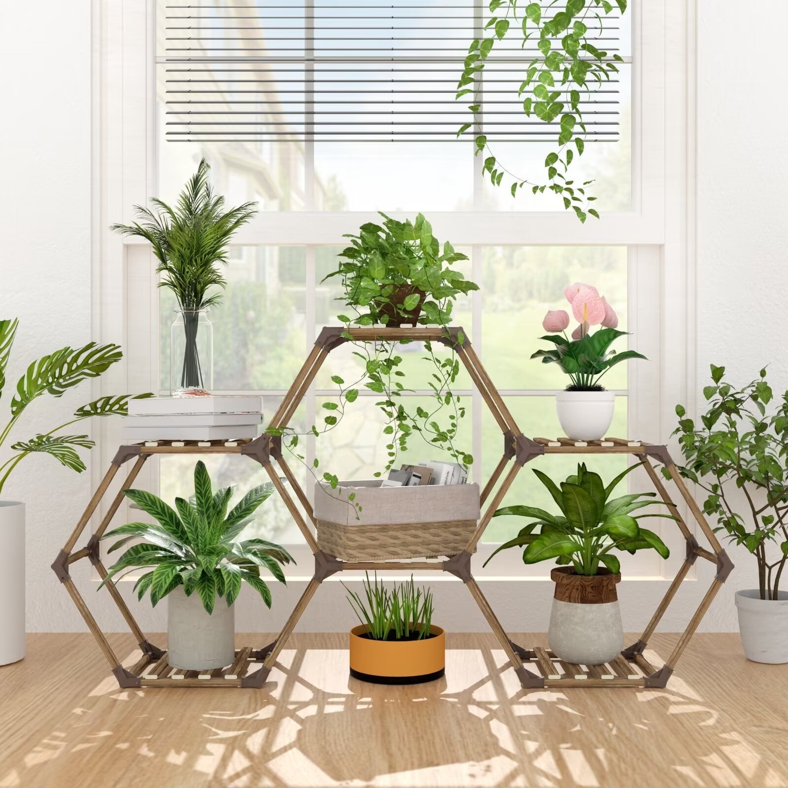 Tikea DIY 6 Tier Hexagonal Wooden Plant Stand for Multiple Plants In ...