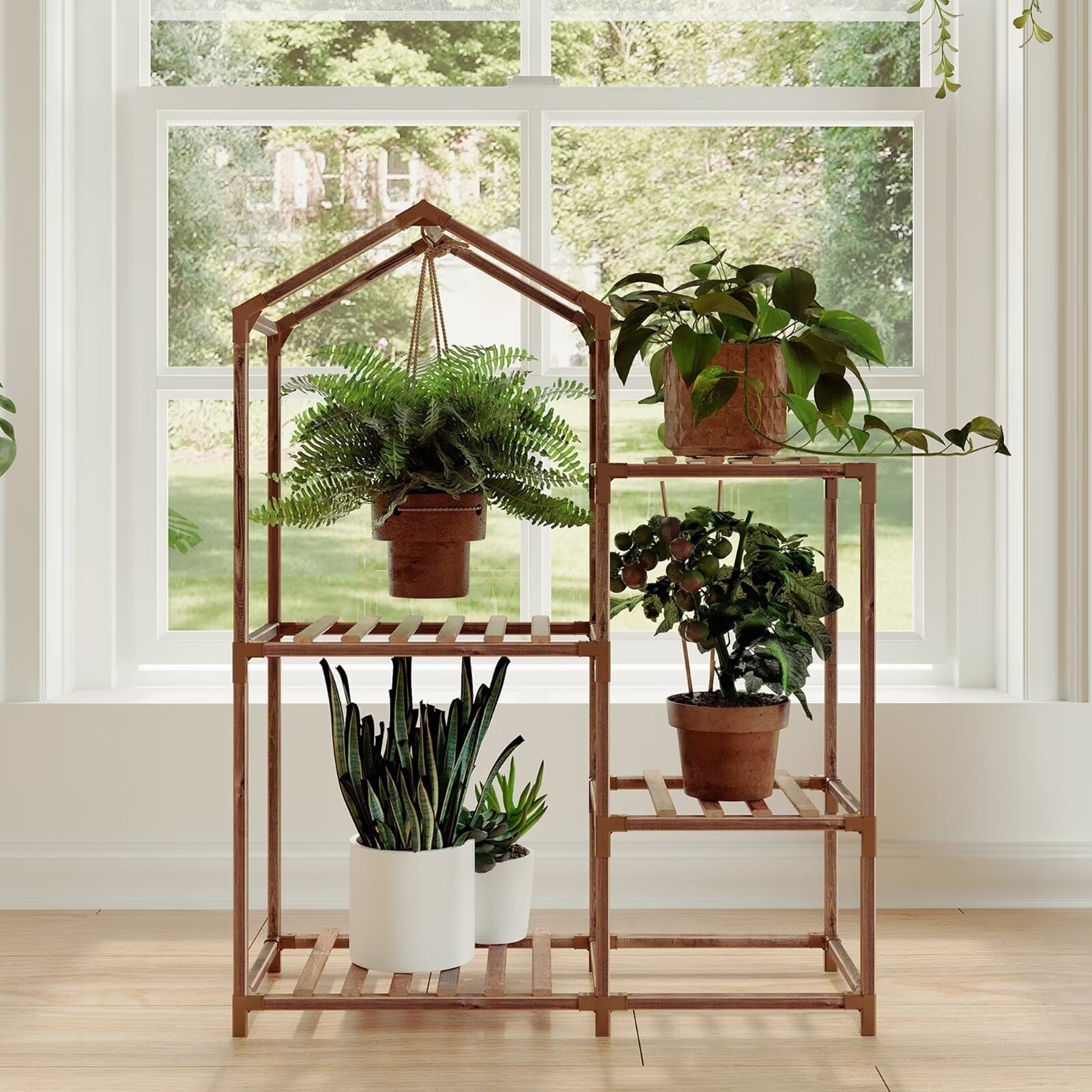 Tikea 4-Tier Castle-Shaped Indoor/Outdoor Plant Stand, Large Wooden ...