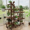 Tikea Tiered Indoor/Outdoor Plant Stand, Large Wooden Multi-Potted Rack ...