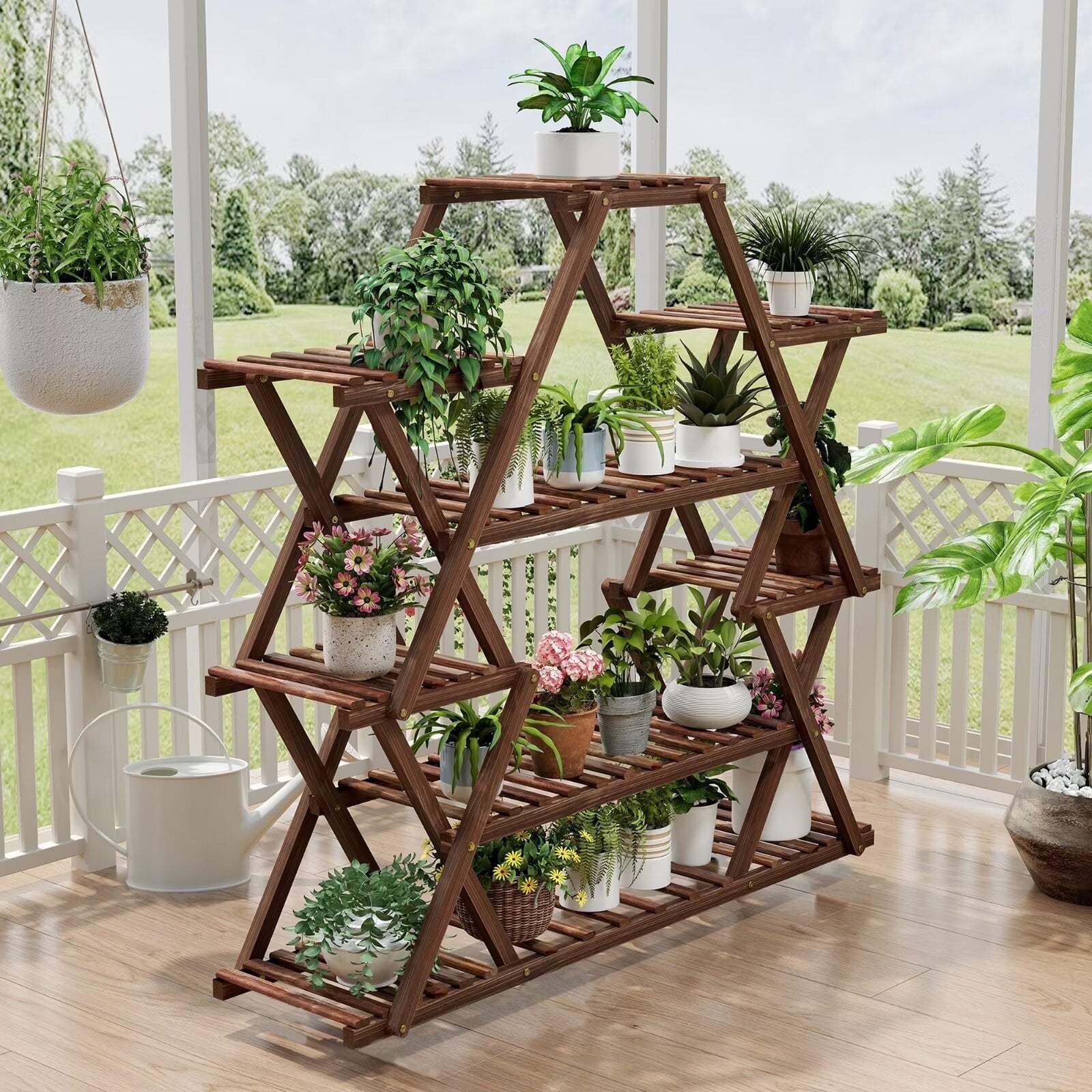 Tikea Indoor/Outdoor Plant Stand, Large Wooden Display for Multiple ...