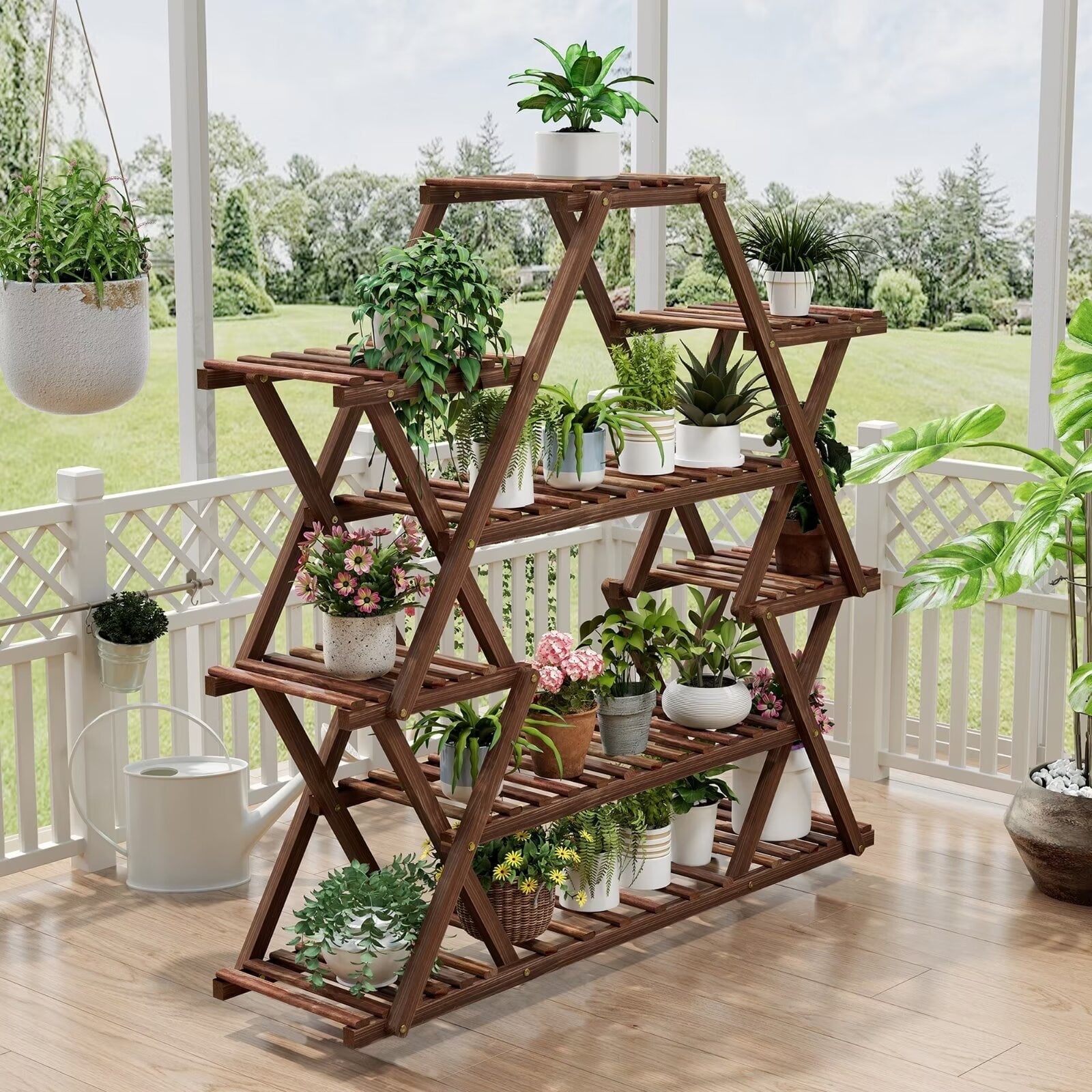 Tikea Plant Stand Indoor Outdoor, Large Wooden Display Shelf for Multi ...