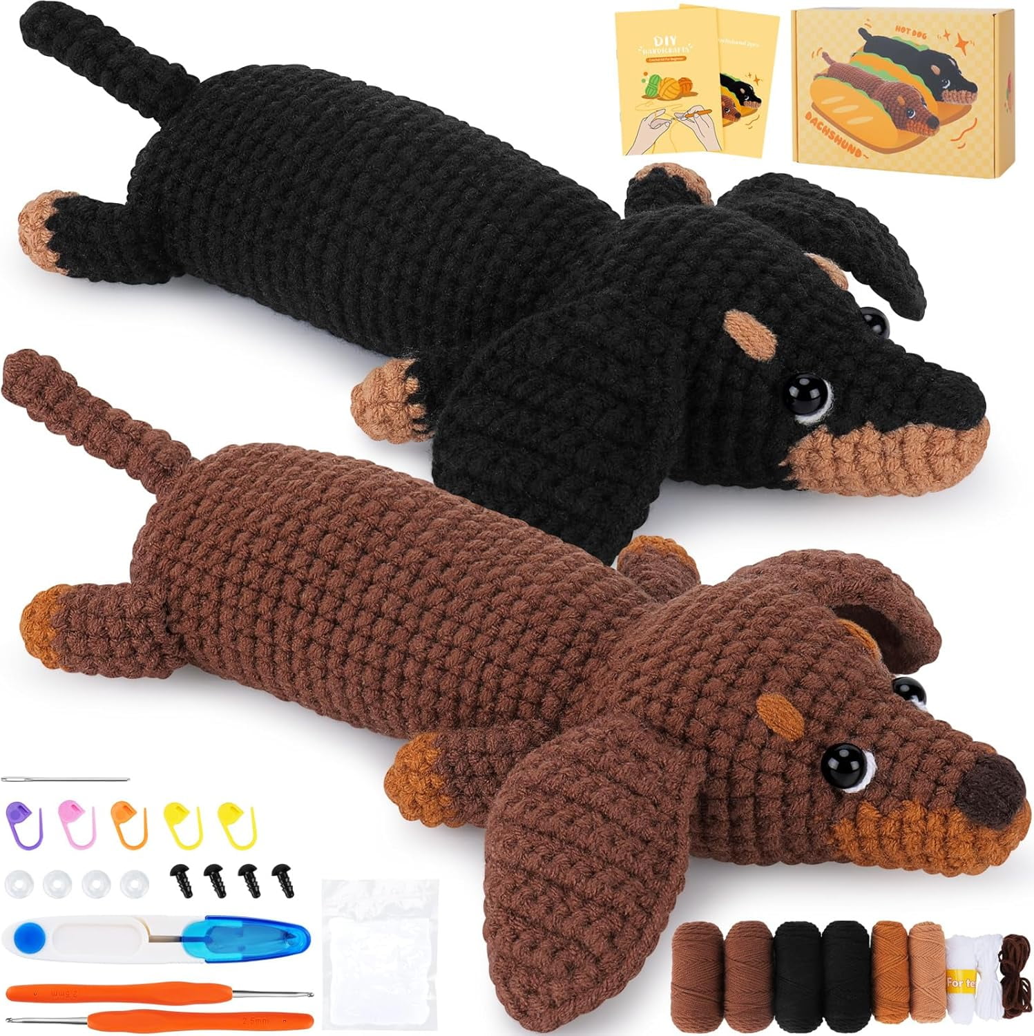 Tikeitoo Crochet Kits Crochet Kit for Beginners - 2 PCS Dachshund ...