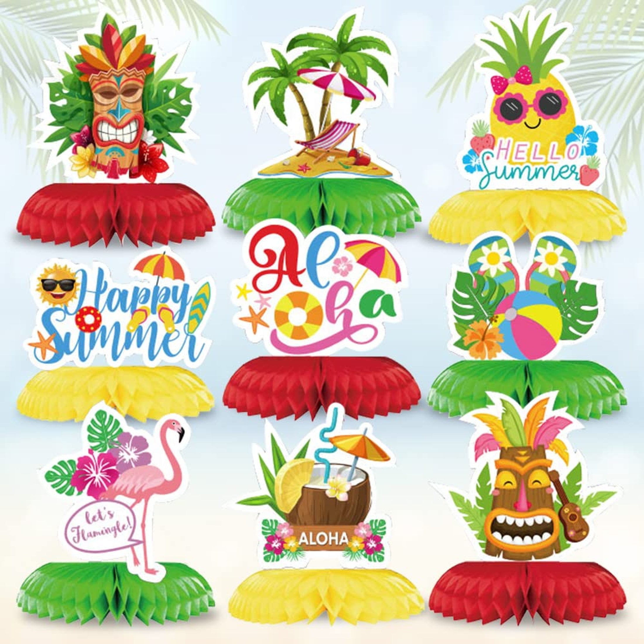 Tiki Aloha Honeycomb Table Toppers - Set of 9 Tropical Luau ...