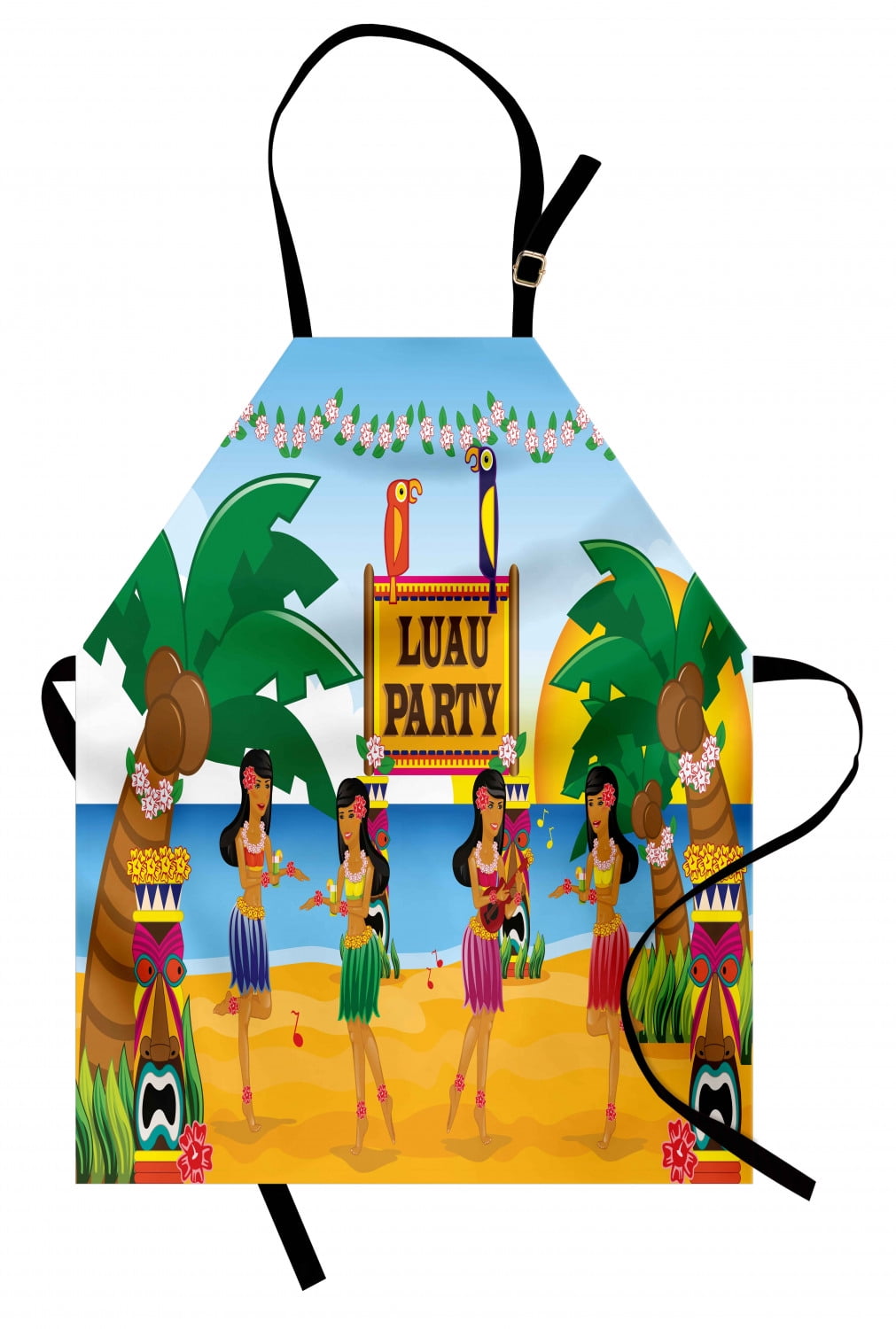 Tiki Bar Apron Hawaiian Luau Party in Funny Cartoon Style Dancers on ...