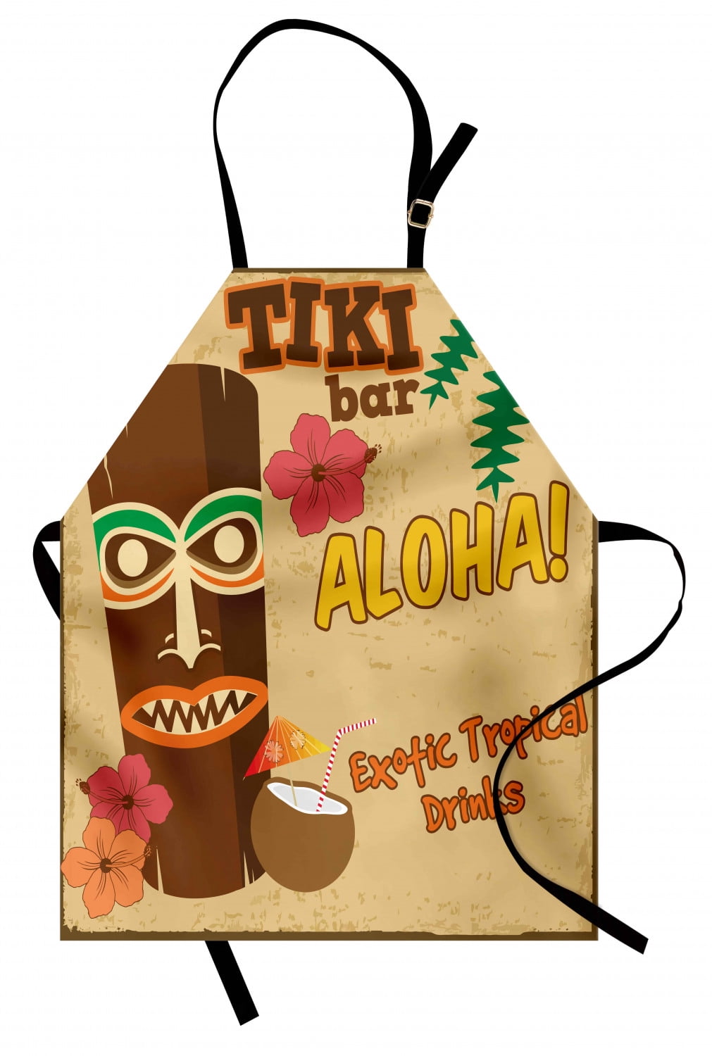Tiki Bar Apron Polynesian Statue with Tropical Drink Retro Typography ...