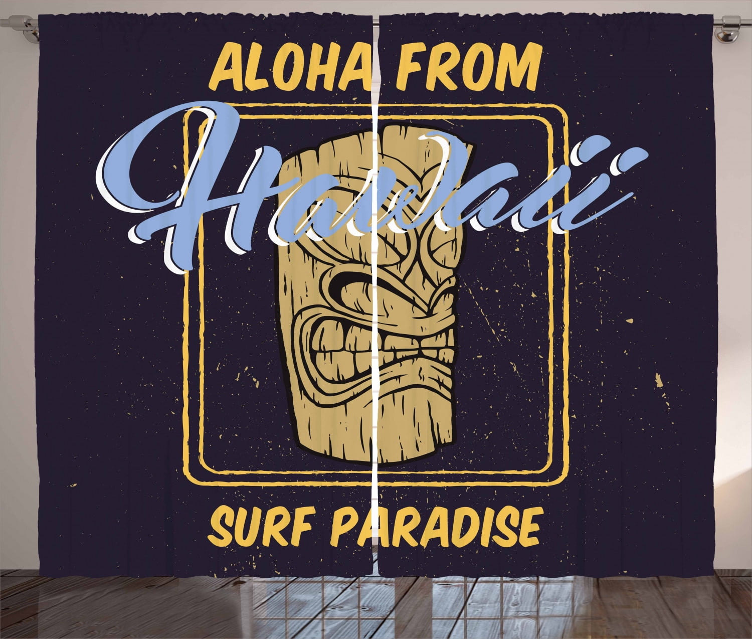 Tiki Bar Curtains 2 Panels Set, Aloha From Hawaii Surf Paradise Retro ...