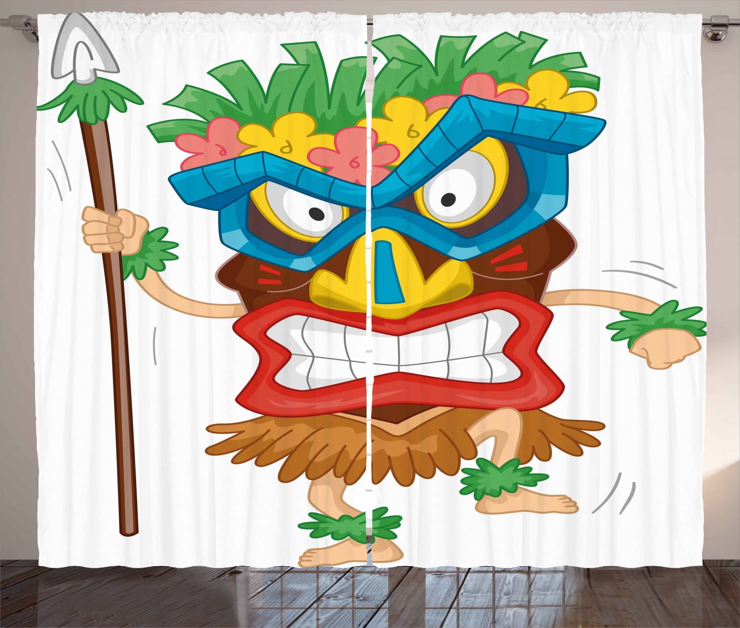 Ambesonne Tiki Bar Curtains 2 Panel Set, Native Costume, 108" x 96 ...