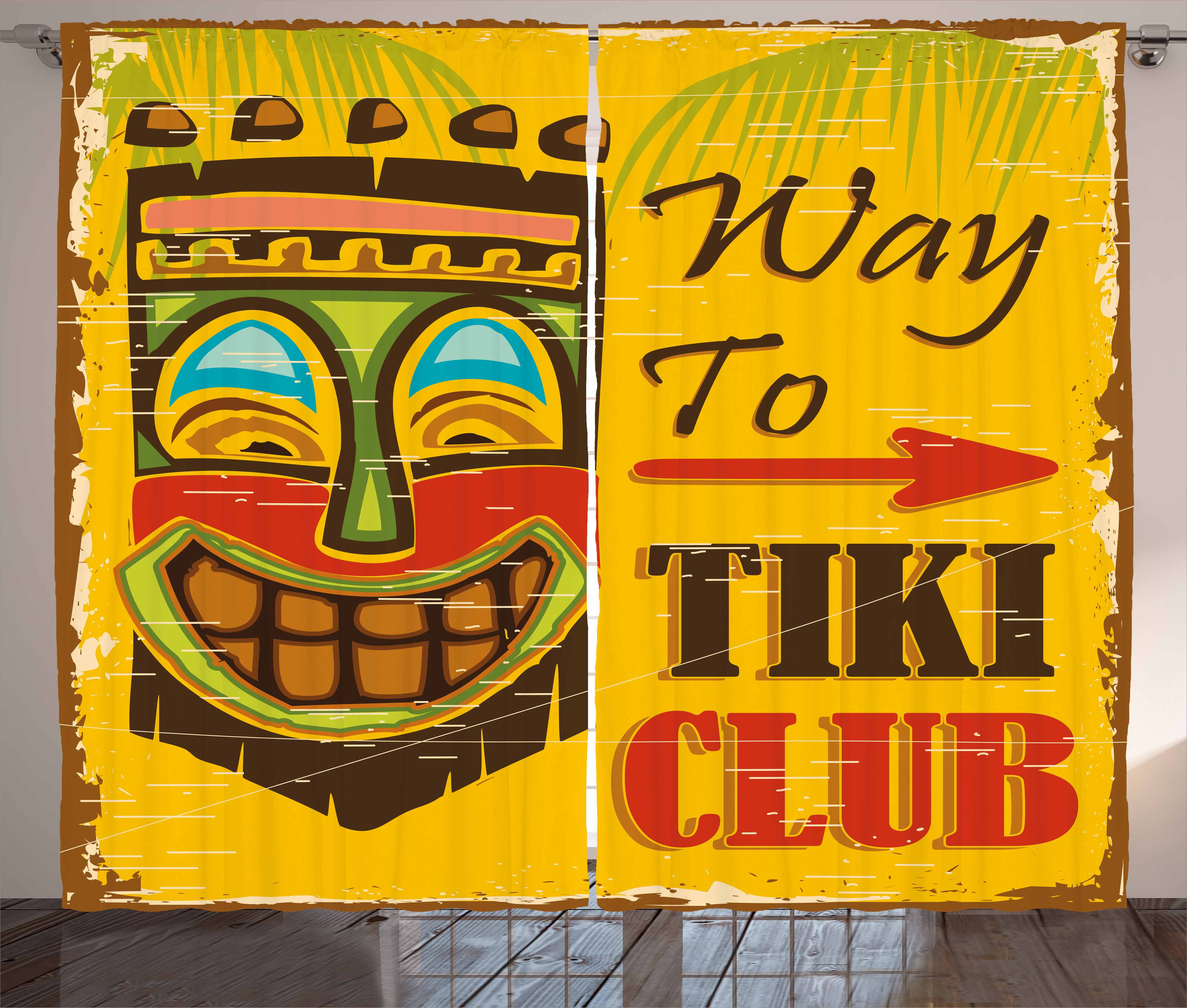 Ambesonne Tiki Bar Curtains 2 Panel Set, Way to Tiki Club, 108" x 84 ...