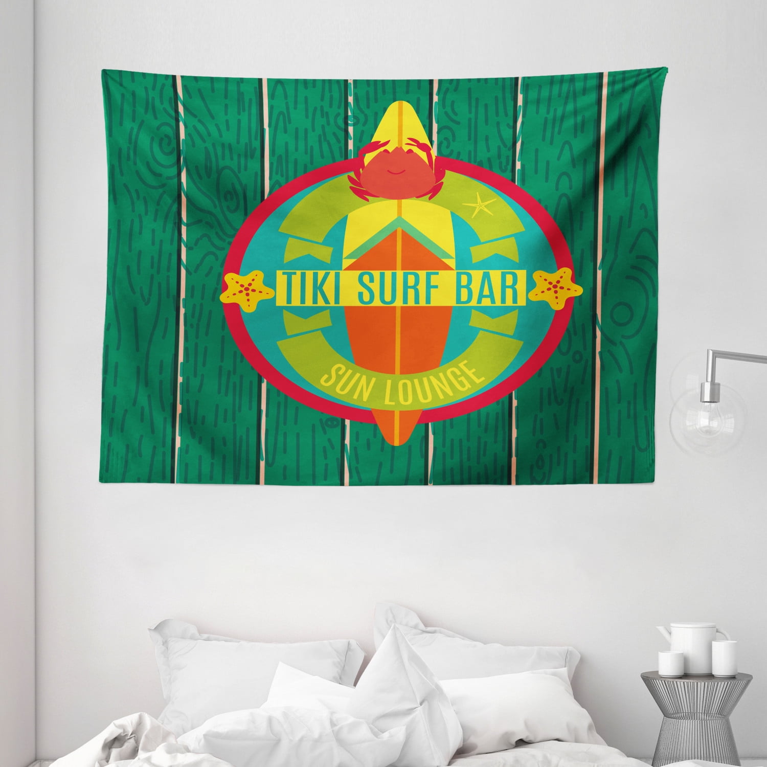 Tiki Bar Decor Tapestry, Tiki Surf Bar Sun Lounge Holiday Vacation ...