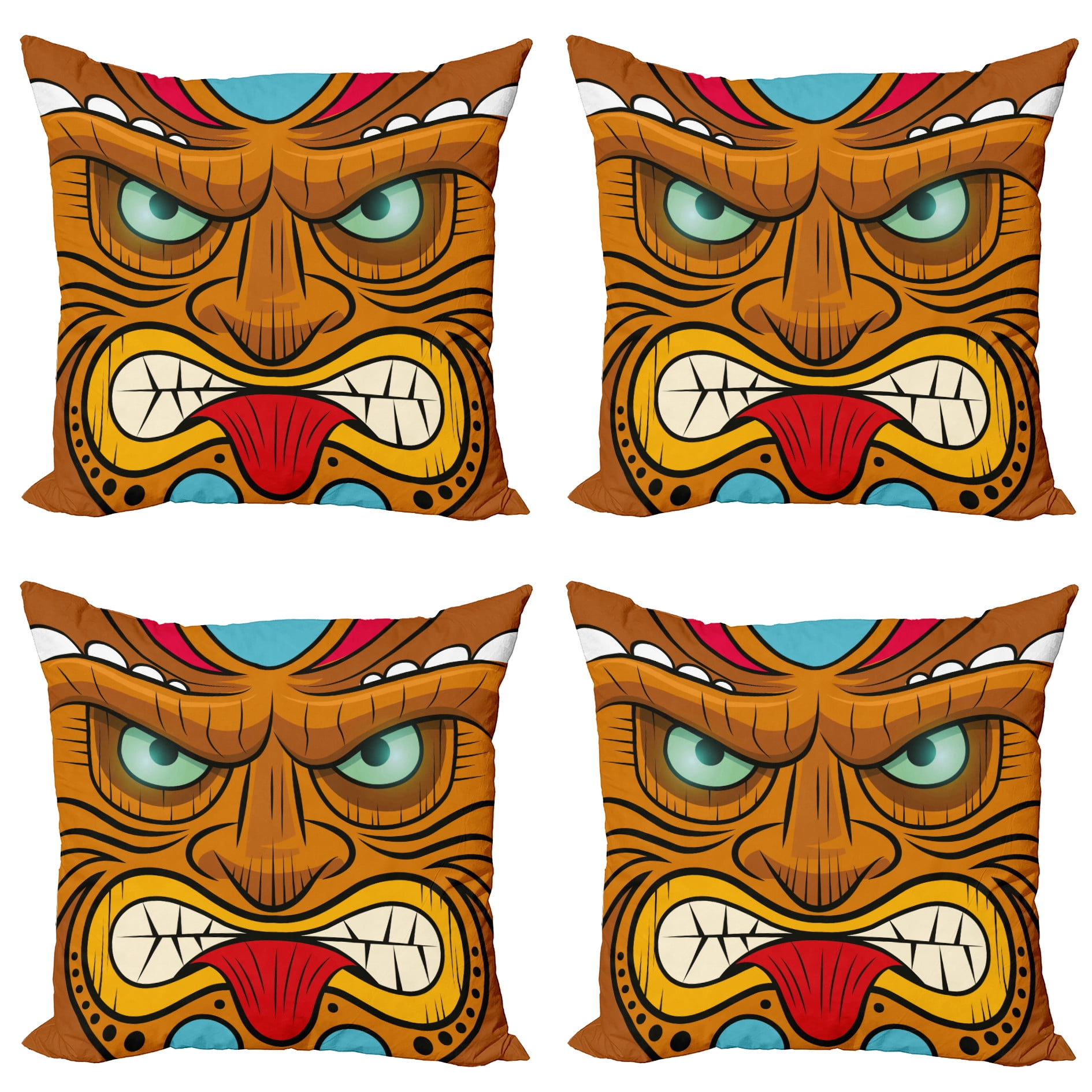 Tiki Bar Decorative Throw Pillow Case Pack of 4, Cartoon Style Angry ...