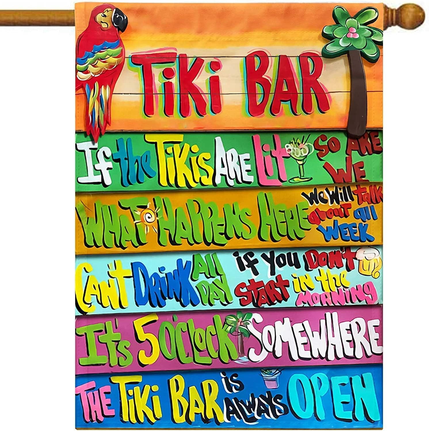 Tiki Bar Flag, The Tiki Bar Is Always Open Garden Flag, Pool Flag, Pool ...