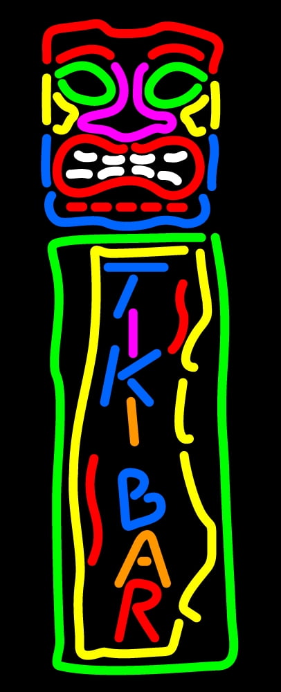 Tiki Bar LED Neon Sign 24 x 10 - inches, Clear Edge Cut Acrylic Backing ...