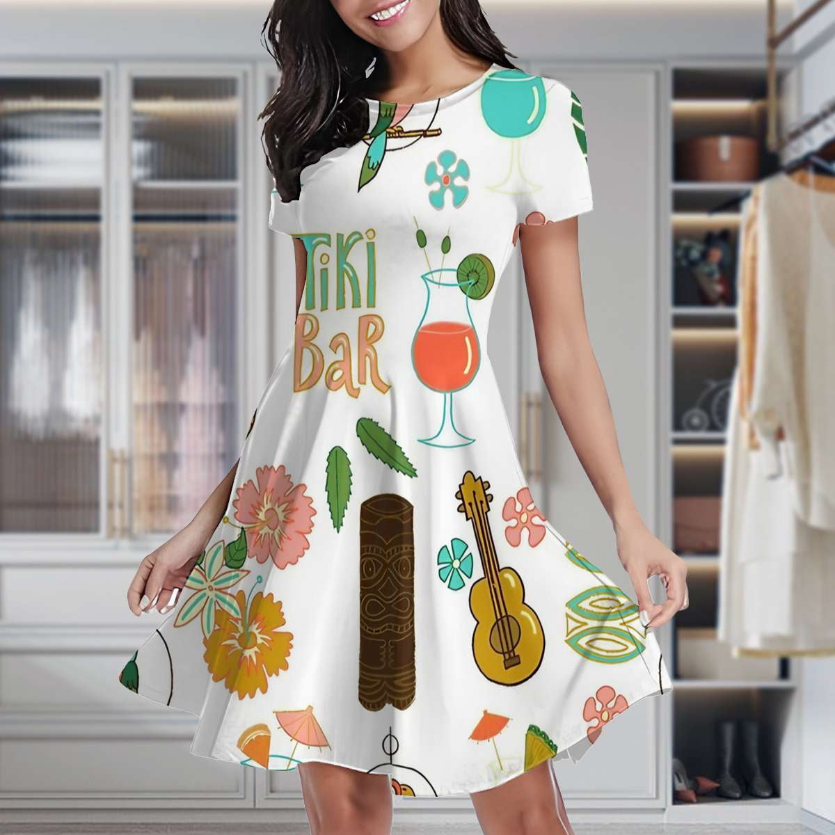 Tiki Bar Lounge Women's Classic Swing Skater Dress Casual Work Party ...