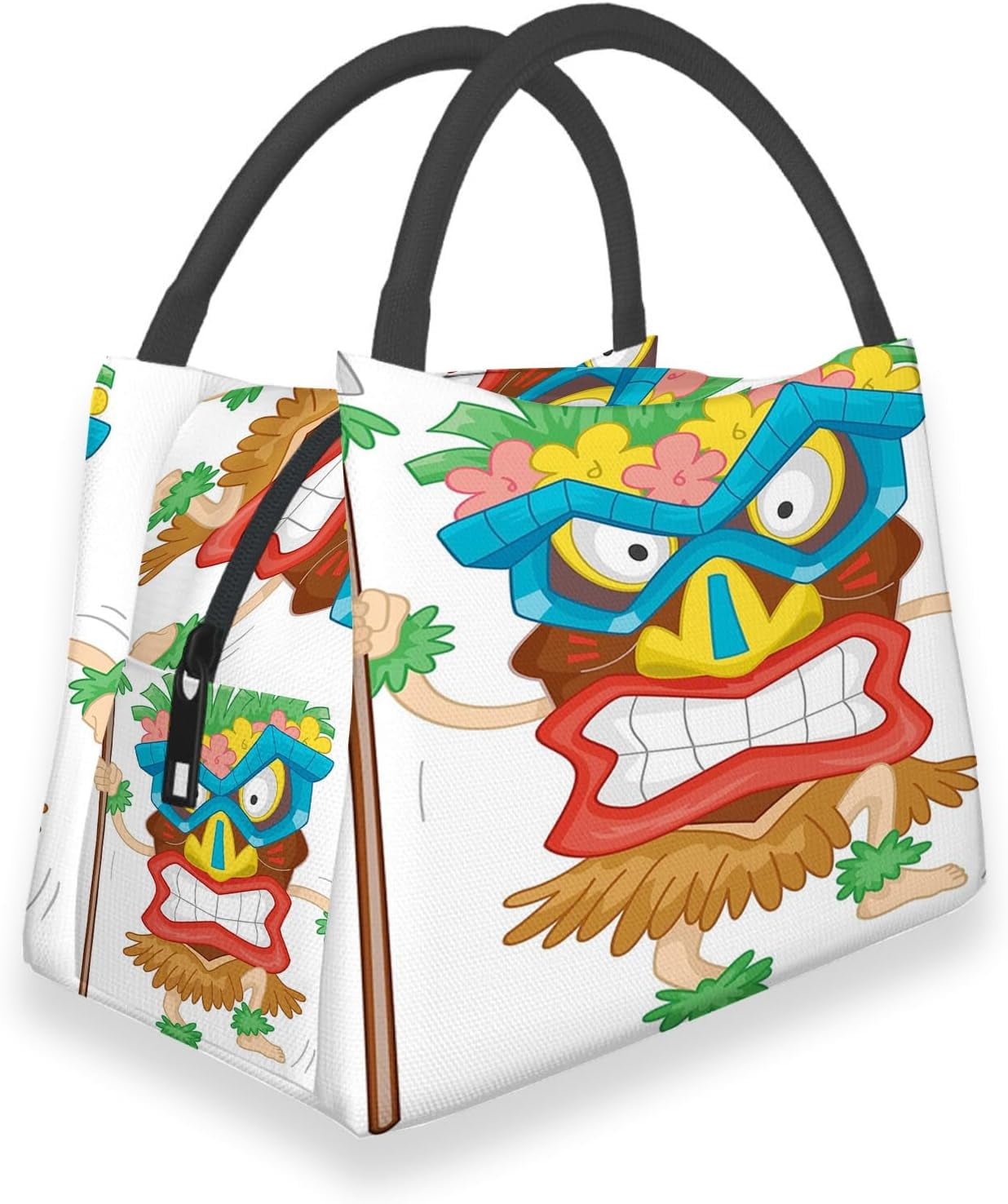 Tiki Bar Lunch Box Reusable Lunch Bag,Native Man Wearing a Illustration ...