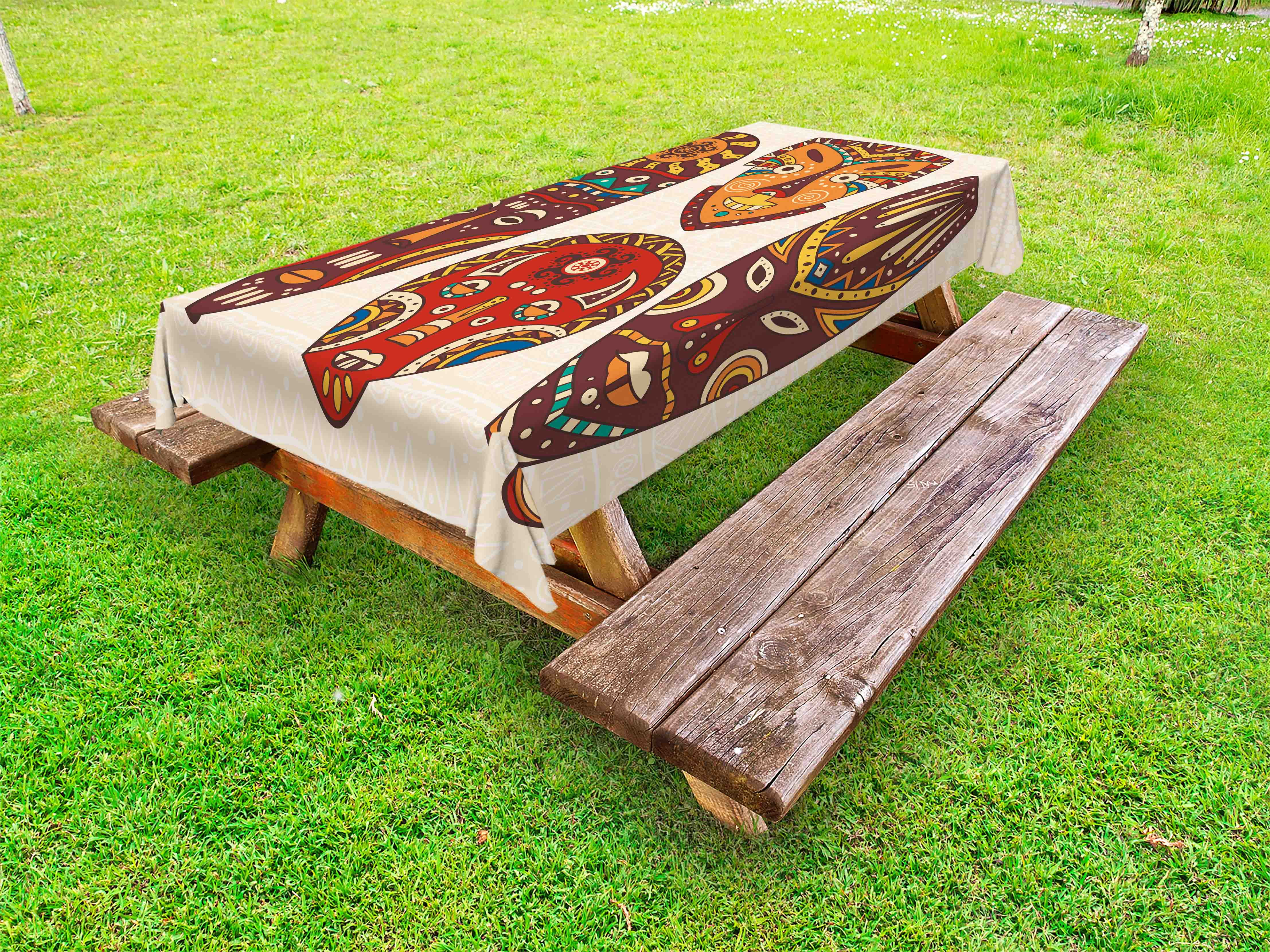 Tiki Bar Outdoor Tablecloth, Mask Designs African Aborigine Artwork ...