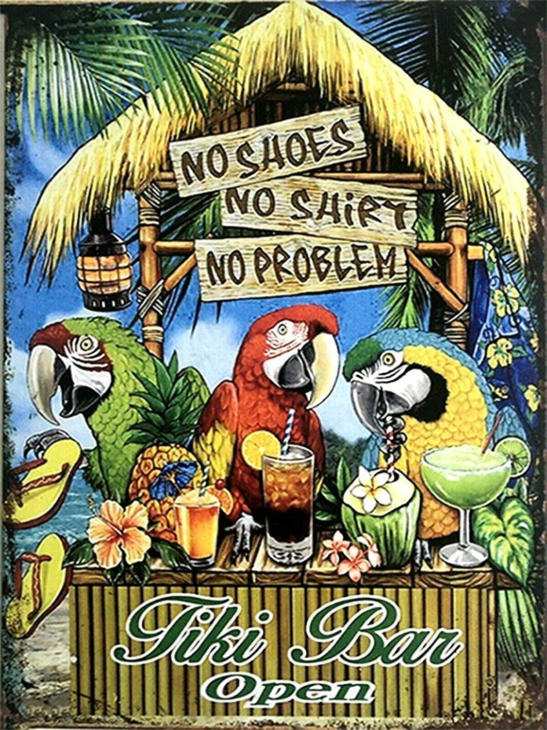 Tiki Bar Parrot Pub Tin Metal Metal Wall Sign Plate Rustic Vintage Bar ...