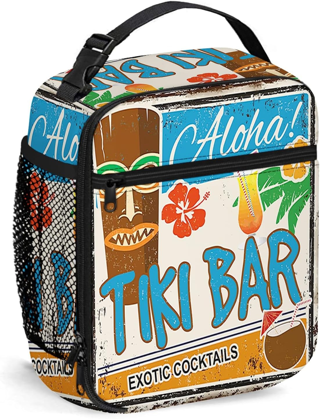 Tiki Bar Portable Lunch Bag Insulated Meal Bag,Rusty Sign Aloha Exotic,Reusable Lunch Box Cooler ...