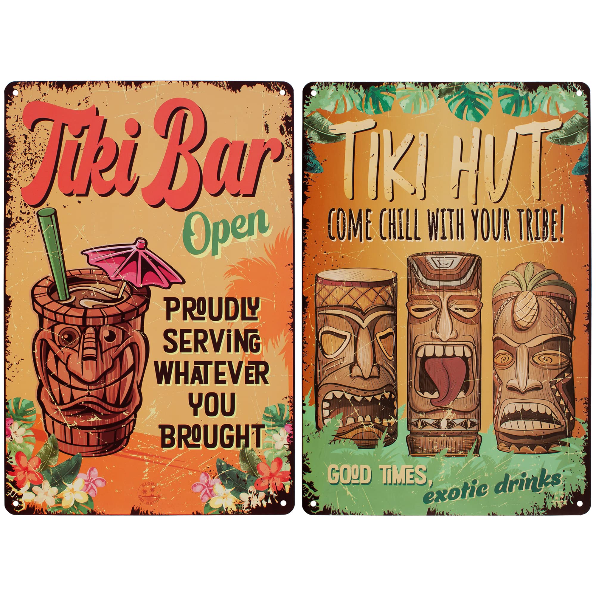 Tiki Bar Sign 2 PC Set, Tiki Bar Decorations Outdoor, Tiki Bar Open ...