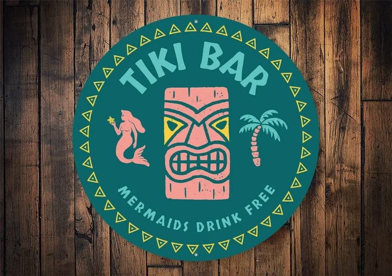 Tiki Bar Sign Mermaids Drink Free Mermaid Tiki Decor Mermaid Sign Tiki ...