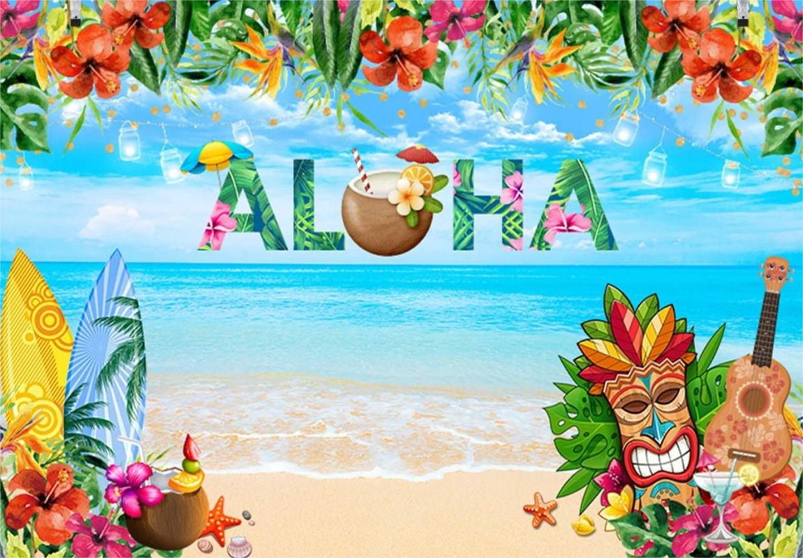 Tiki Bar Summer Tropical Hawaiian Custom Birthday Backdrop Background ...