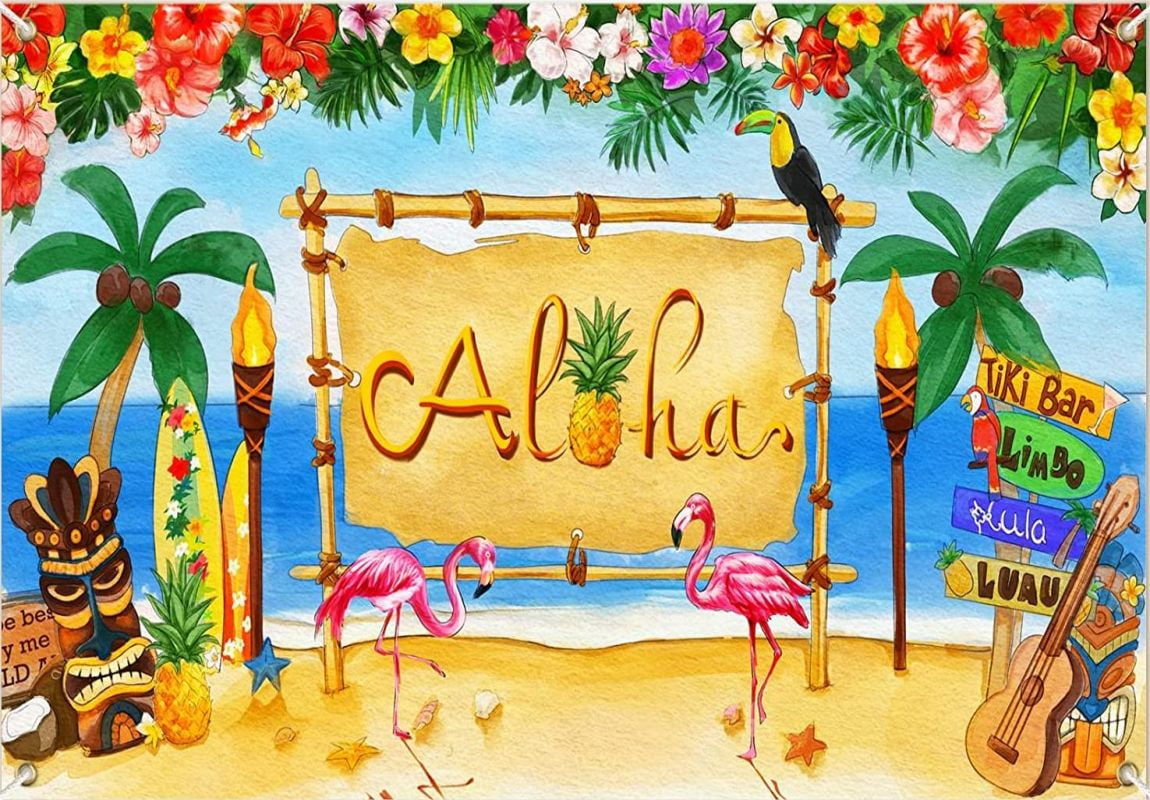 Tiki Bar Summer Tropical Hawaiian Custom Birthday Backdrop Background ...