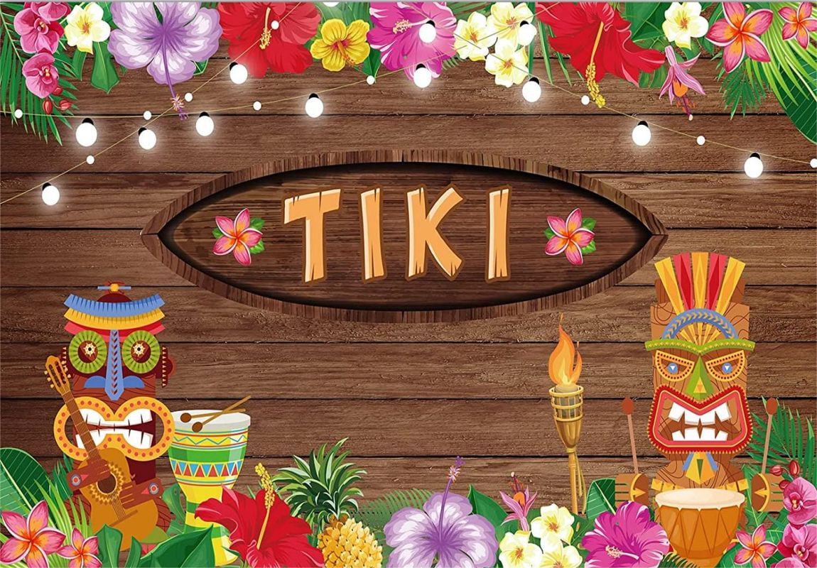 Tiki Bar Summer Tropical Hawaiian Custom Birthday Backdrop Background ...