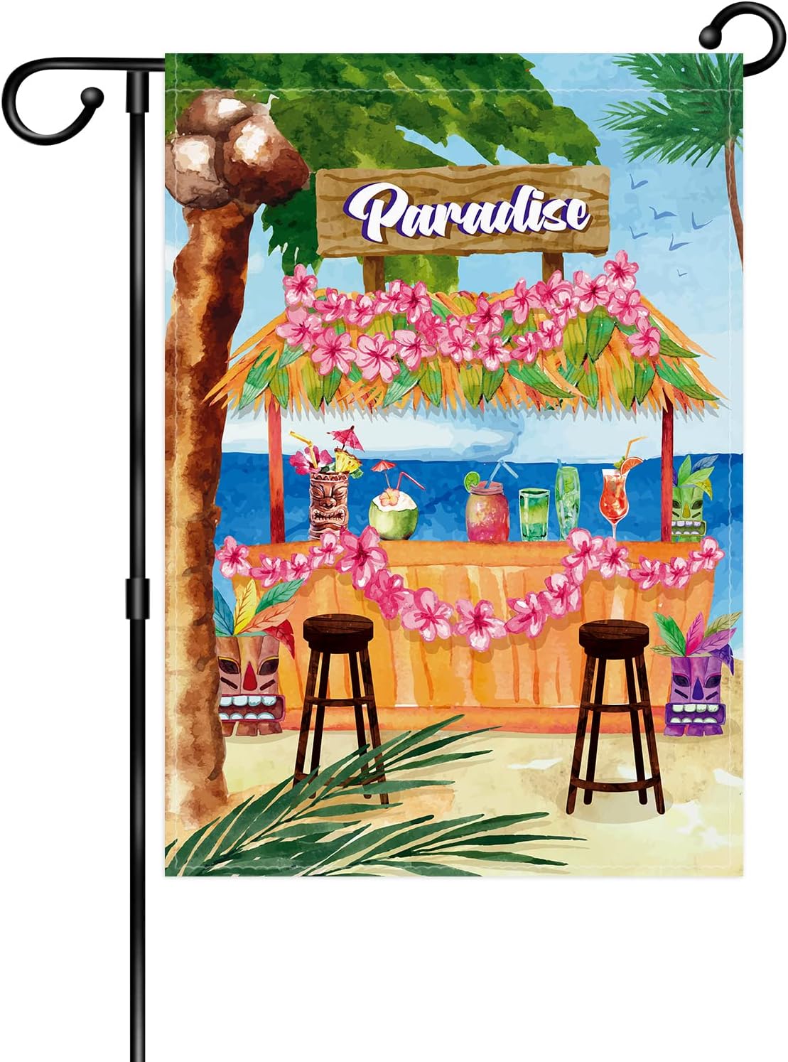 Tiki Beach Bar Summer House Flag - Welcame to Paradise Holiday Yard ...