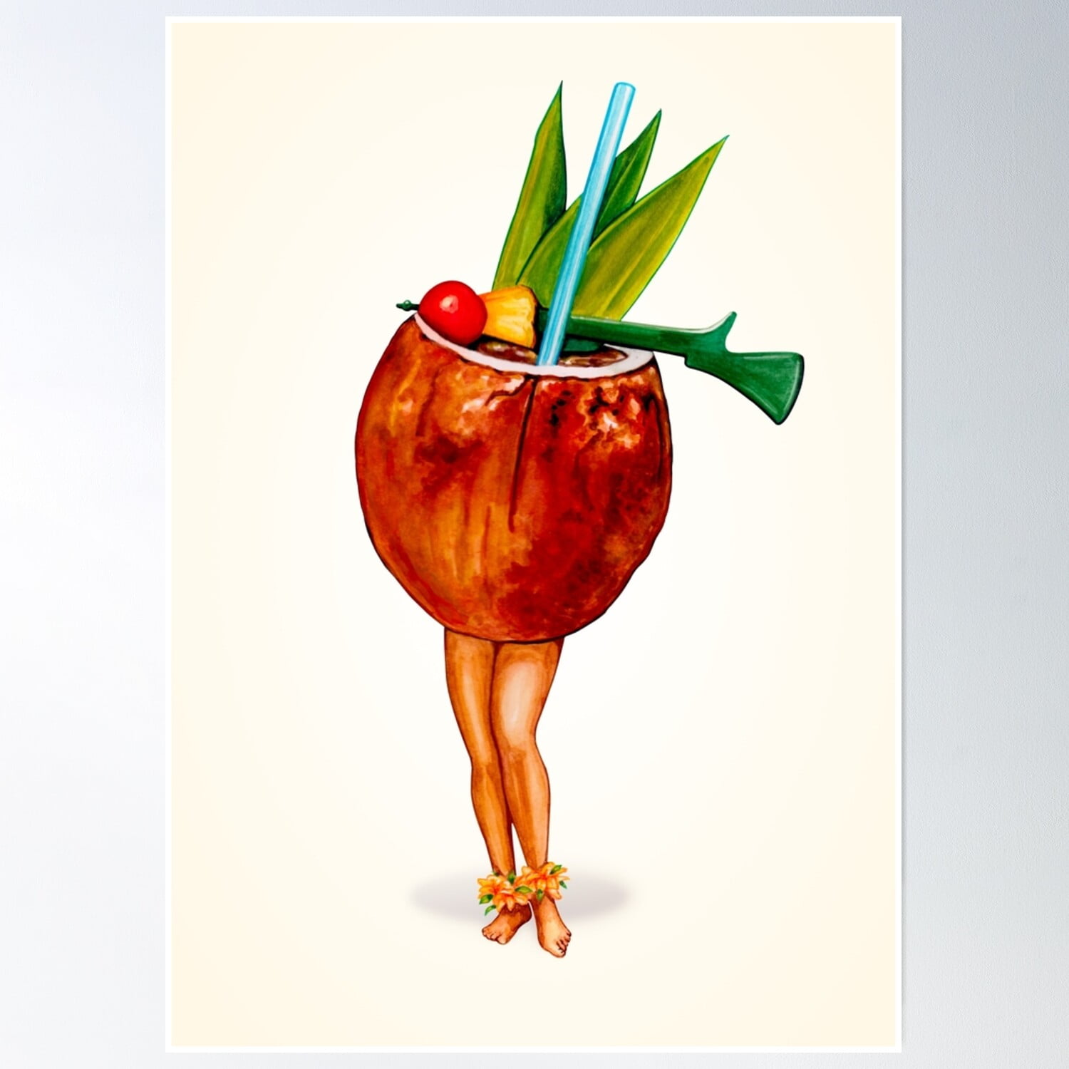 Tiki Cocktail Pin-Up - Coconut Poster Wall Art, Modern Wall Decor ...