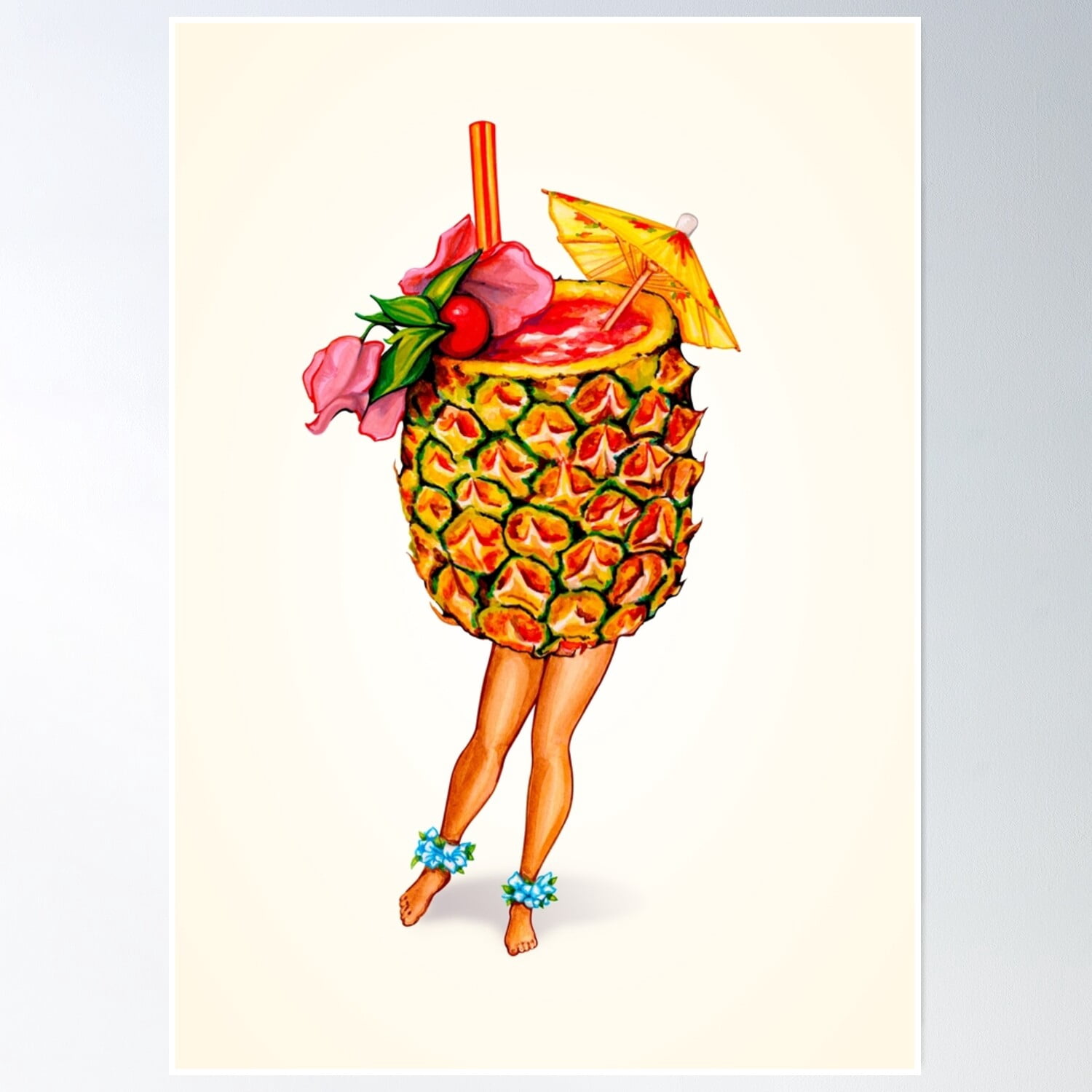Tiki Cocktail Pin-Up - Pineapple Poster Wall Art, Modern Wall Decor ...