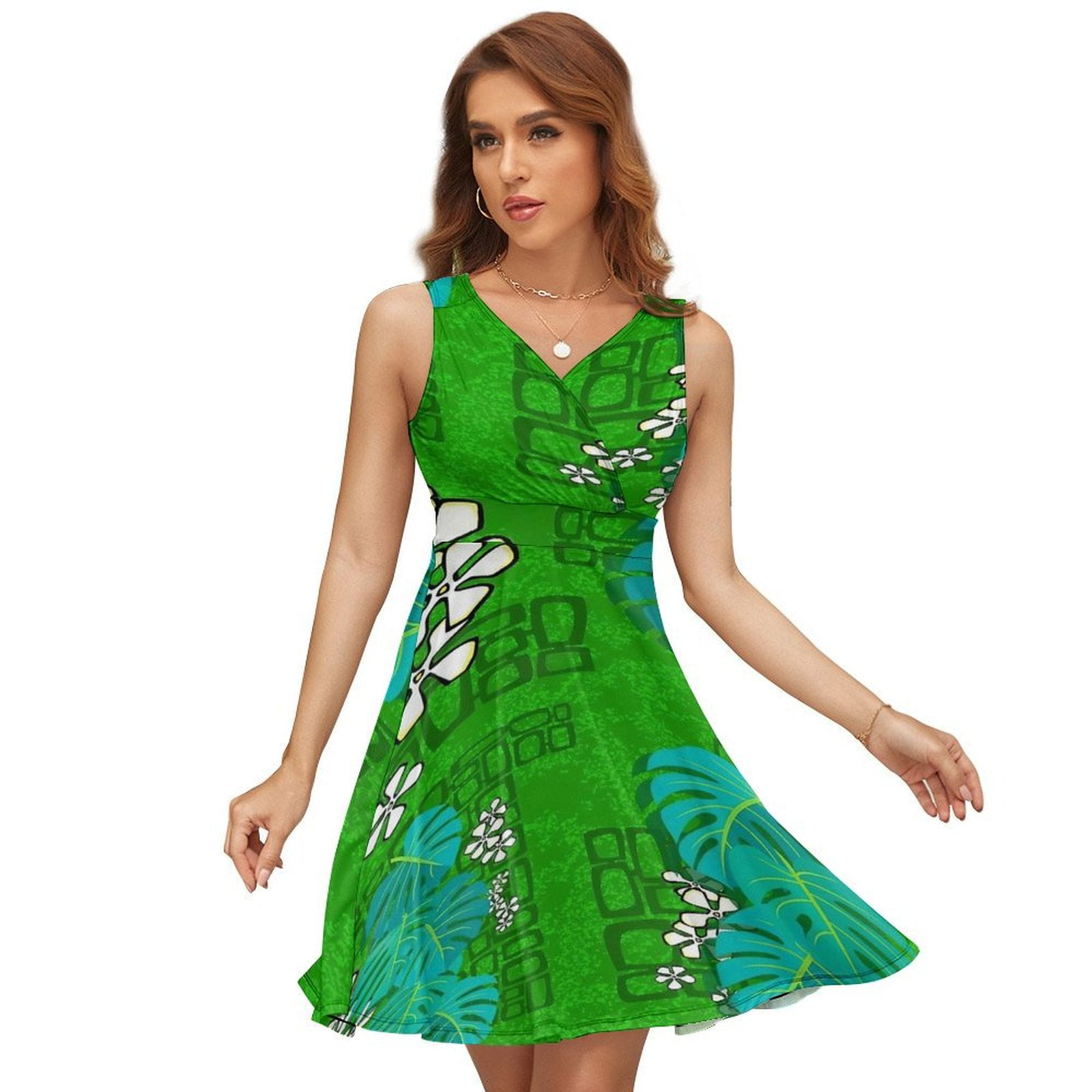 Tiki Garden Wall Green Dress Fashion Beach Long Dresses Female Party ...