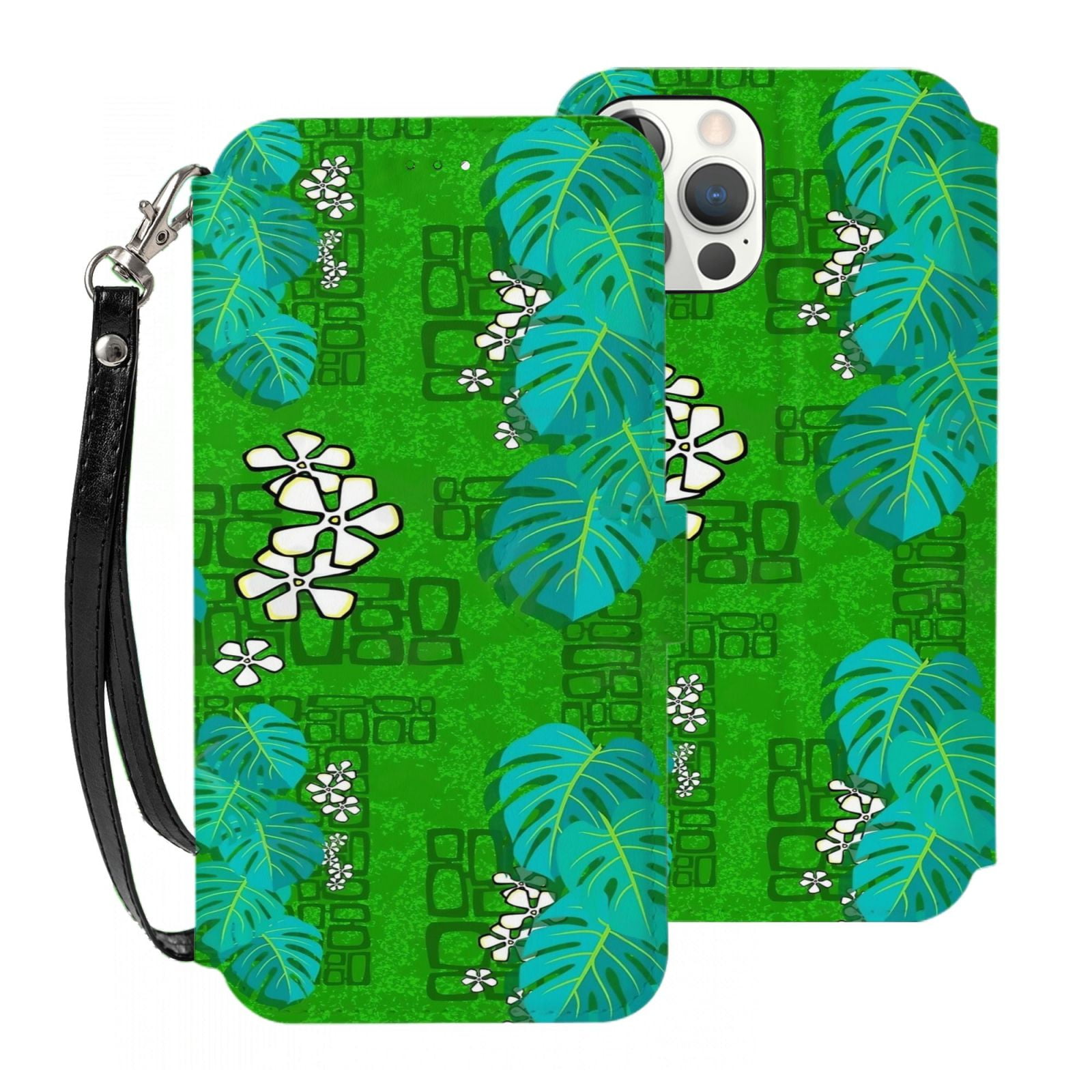Tiki Garden Wall Green Leather Wallet Phone Case Wallet Case for iPhone ...