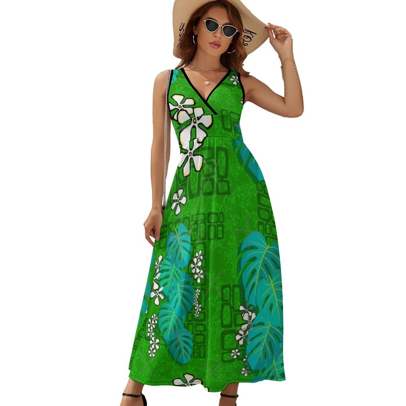 Tiki Garden Wall - Green Sleeveless Dress Summer Women Clothes Dress ...