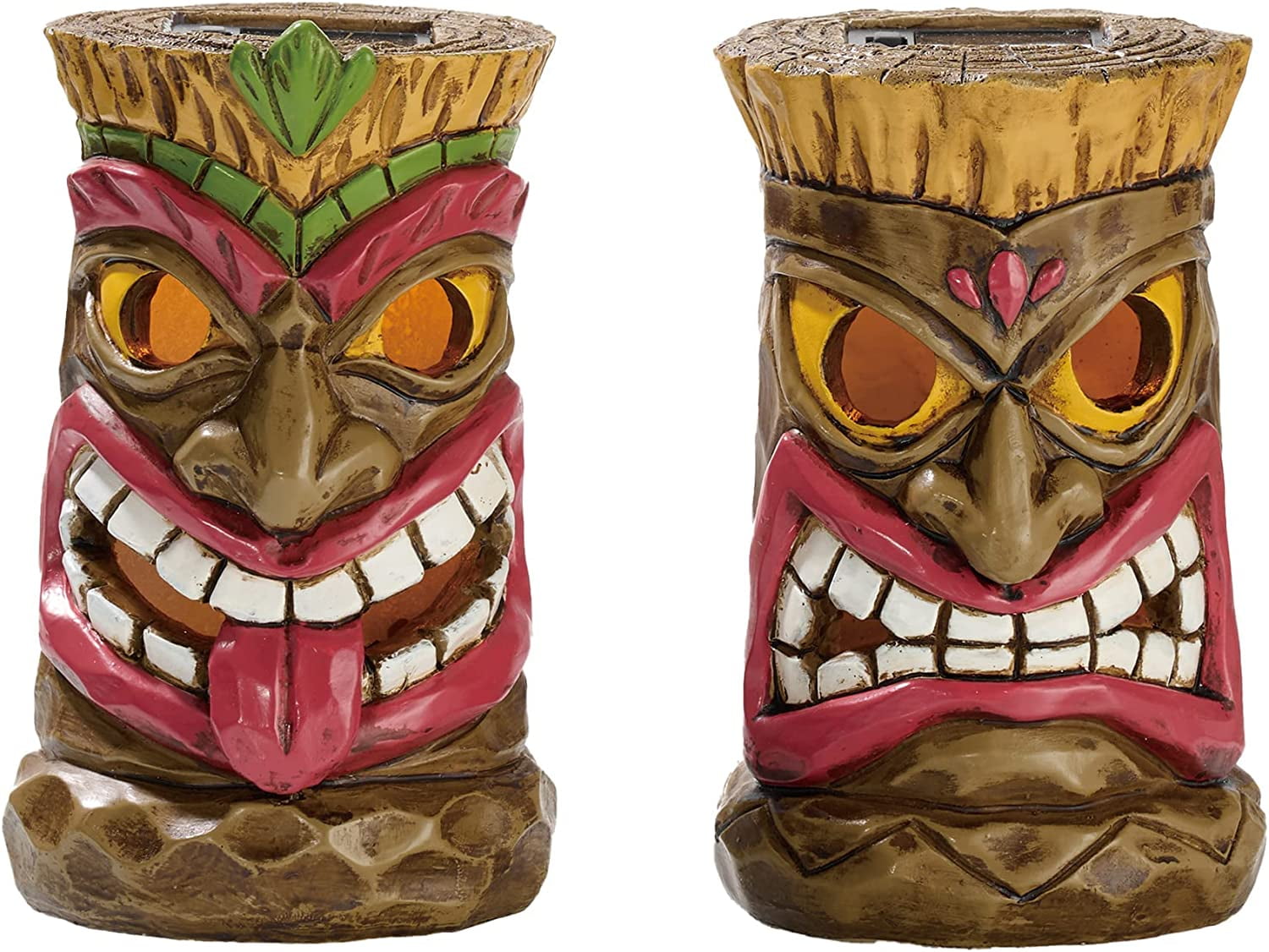 Tiki Head Garden Decor with Solar Outdoor Light, Set of 2 Tropical ...
