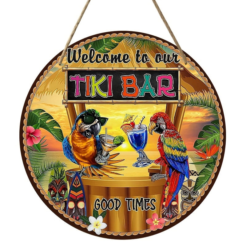 Tiki Lounge Wooden Sign, Round Wooden Signs, Tiki Bar Wooden Sign ...