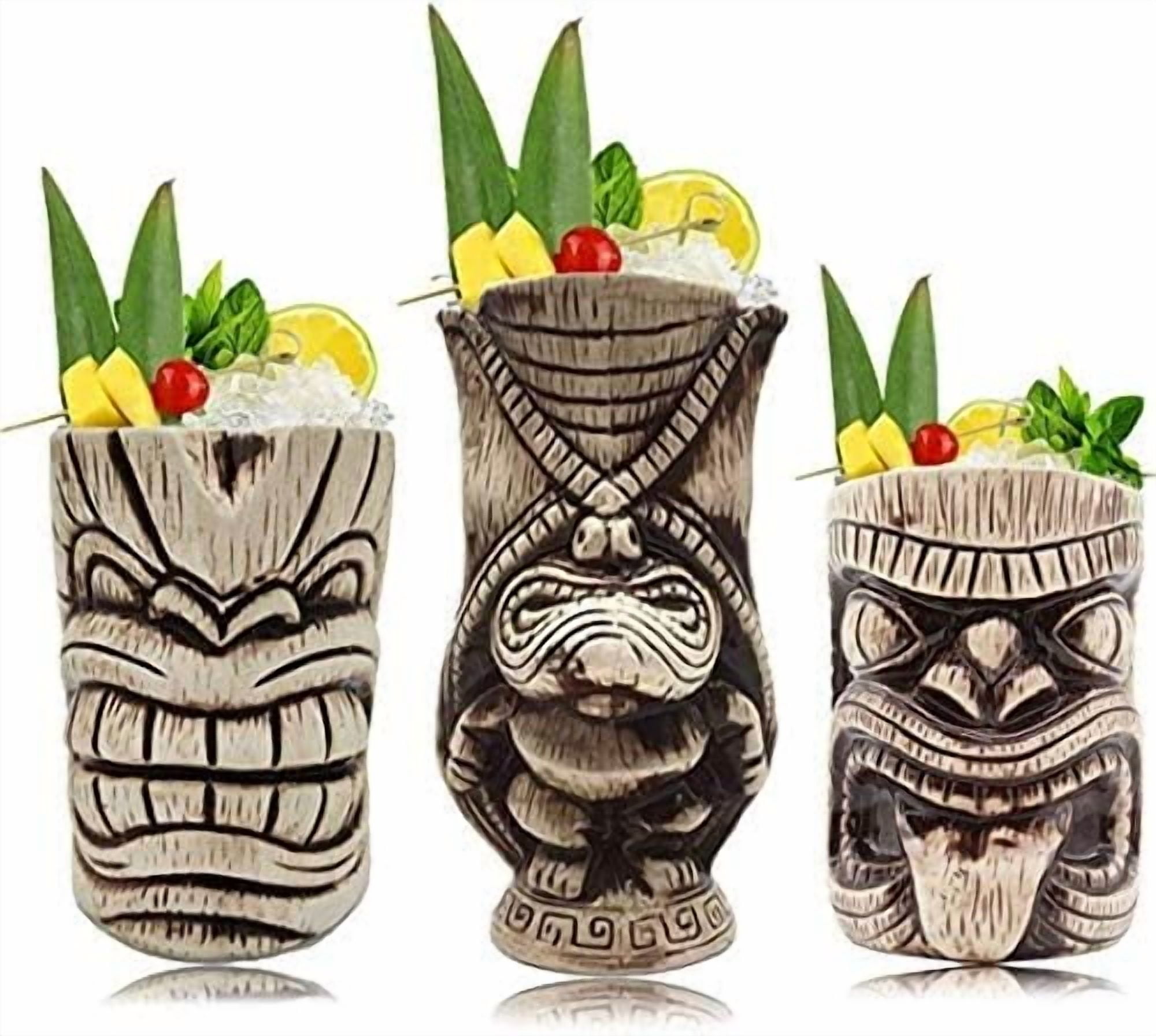 Tiki Mugs Set - Large Ceramic Tiki Mug, Cocktail Mugs for Mai Tai ...