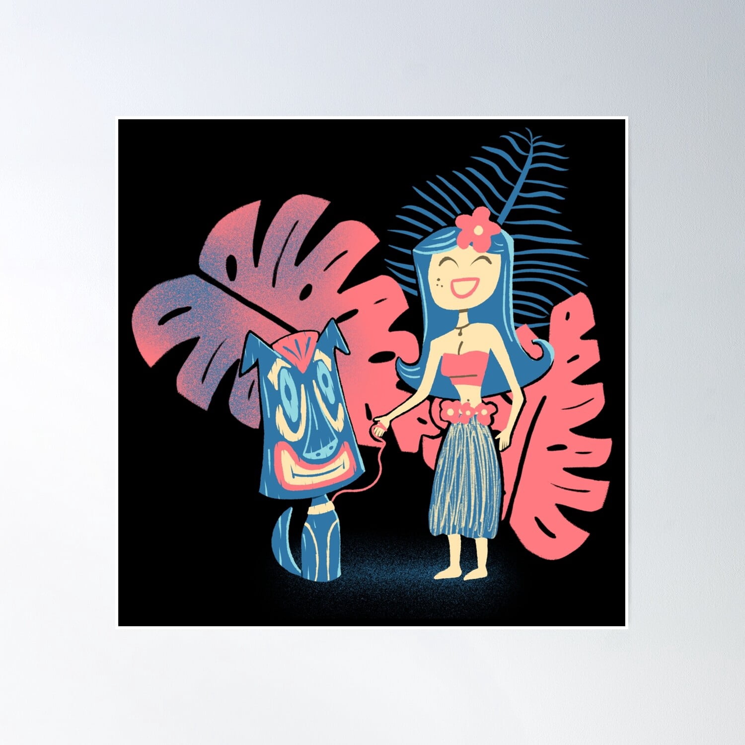 Tiki Pets Tropical Island Cute Girl With Tiki Dog Poster Wall Art ...