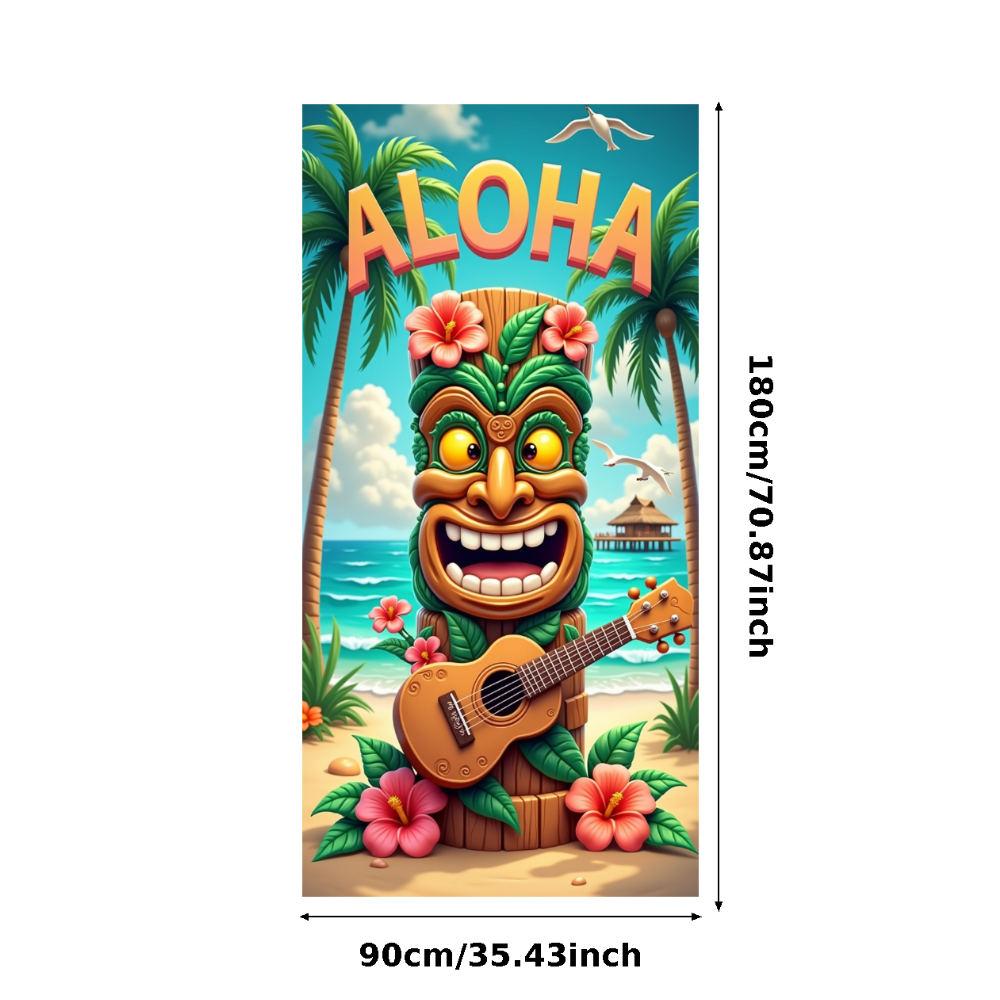 Tiki Statue Hawaiian Aloha Beach Banner Floral Design Luau Party ...