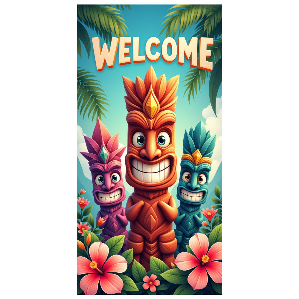 Tiki Welcome Banner Polynesian Theme Decorative Design Natural Colors ...