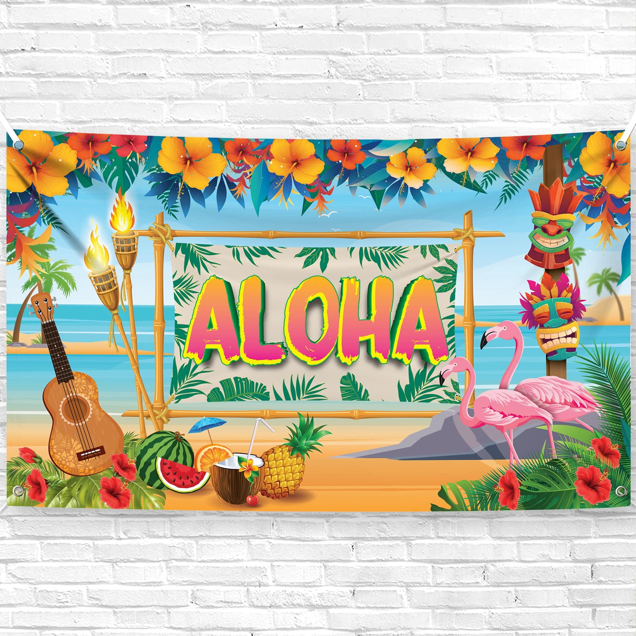 TikiTropics Aloha XL Banner - 72x44 Inch Hawaiian Luau Party Backdrop ...