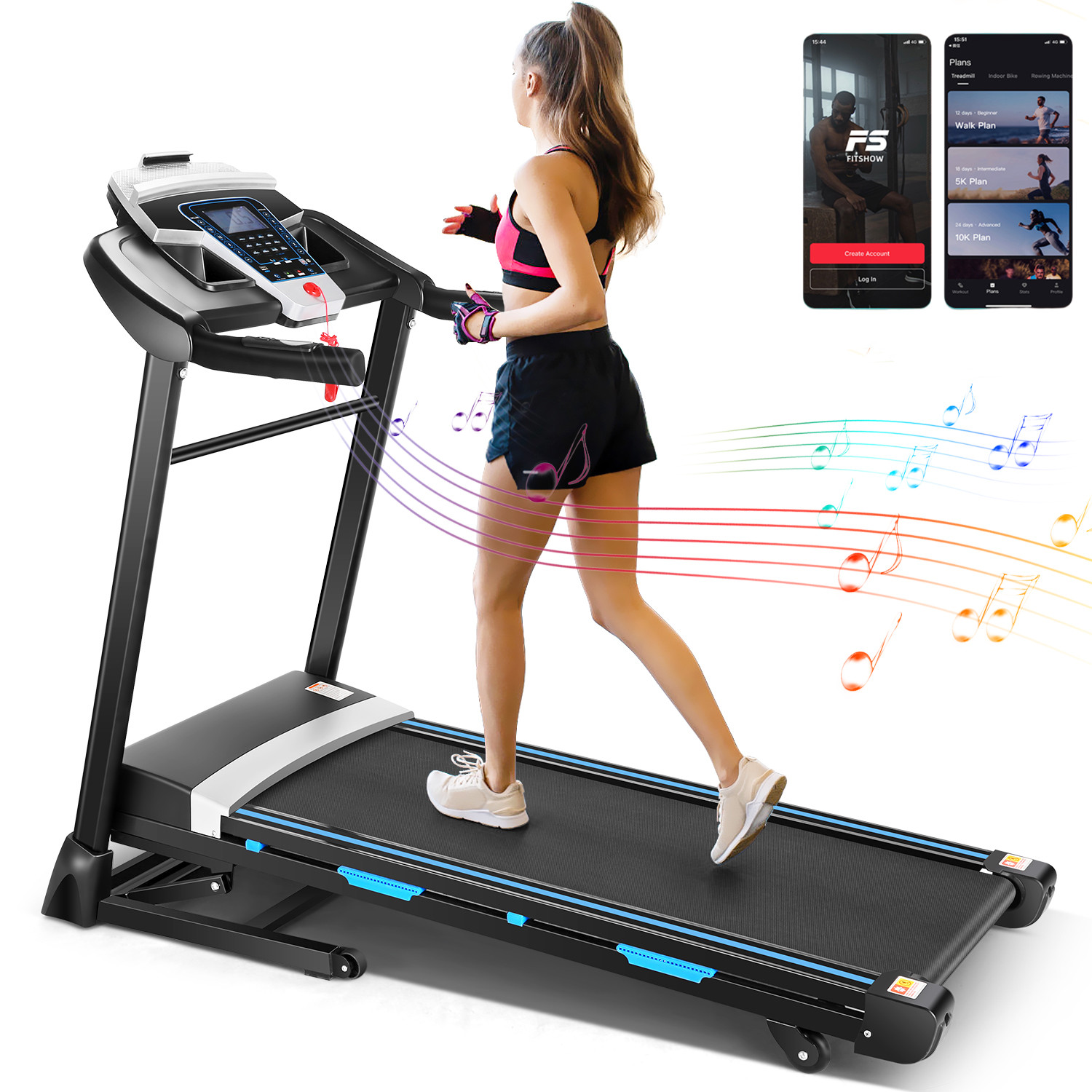 Sunny Health & Fitness Electric Treadmill with Manual Incline and USB ...