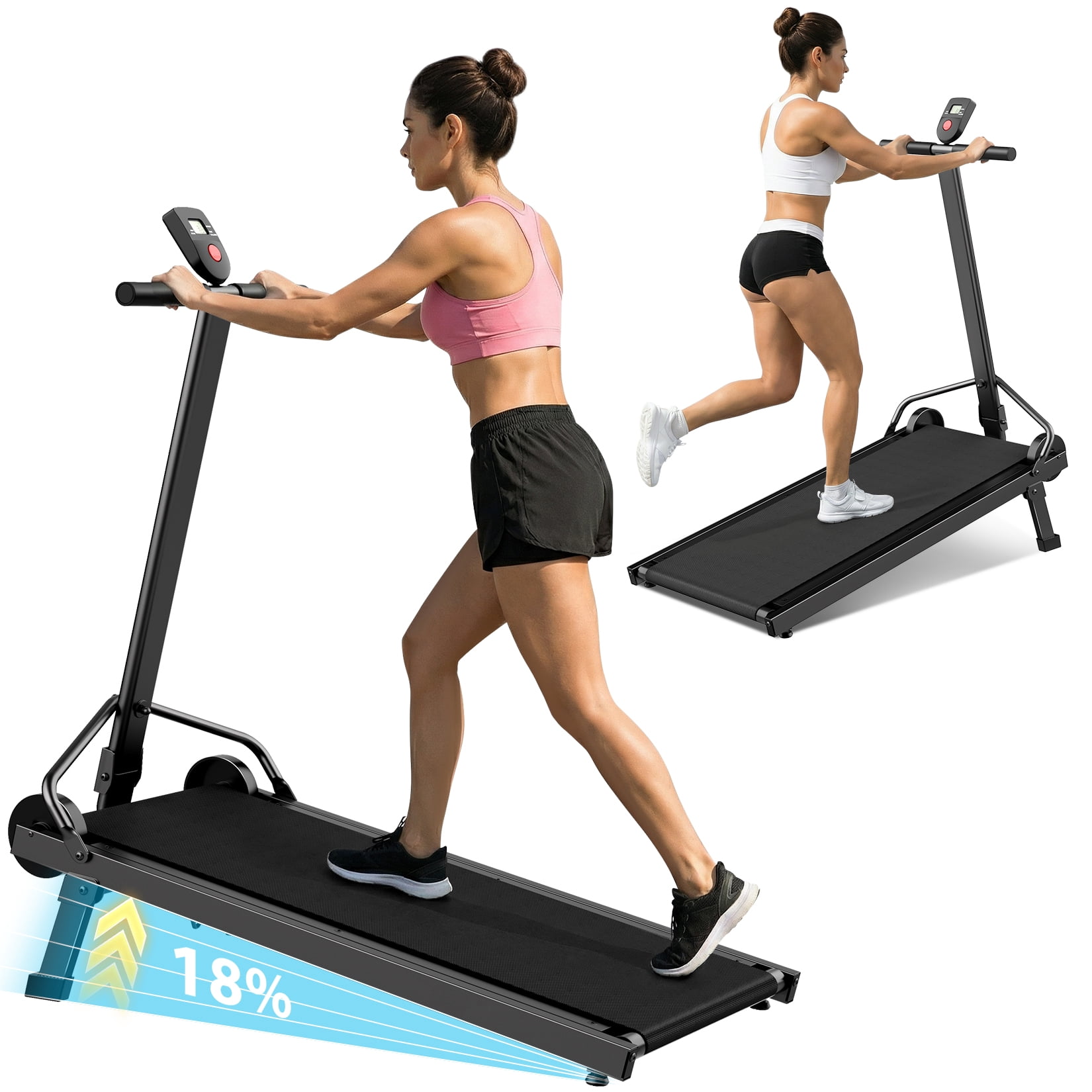 Manual Treadmill with 18% Fixed Incline, Foldable Non Electric ...