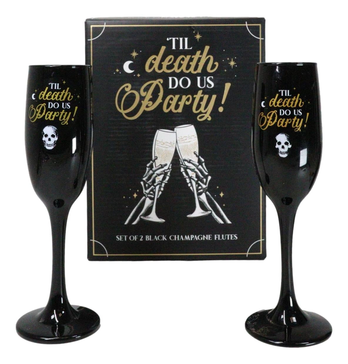 Til Death Do Us Party Series Skull Face Black & Gold Glass Champagne ...