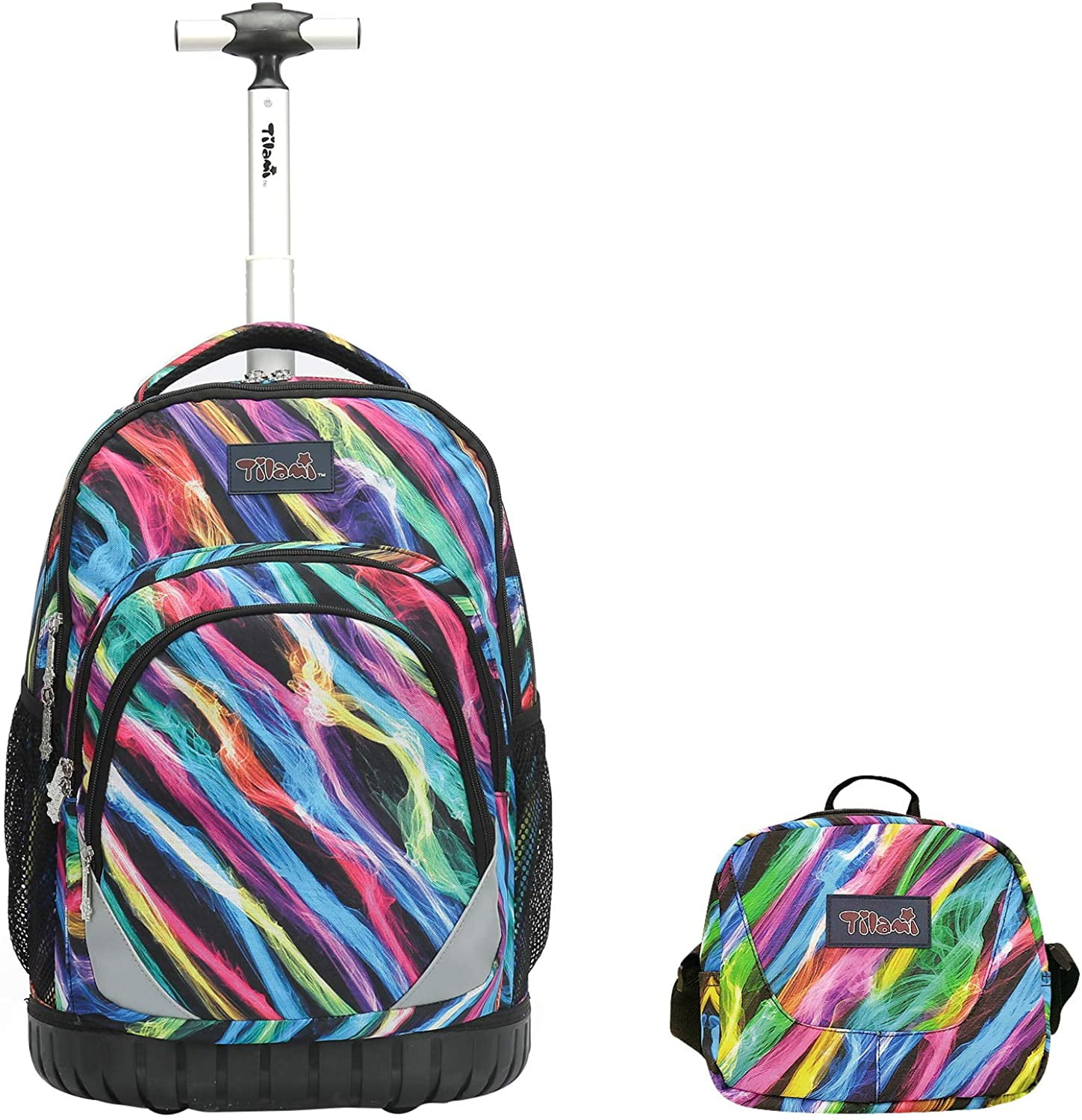 Tilami Colorful Stripes 18 inch Rolling Backpack with Matching Lunch ...