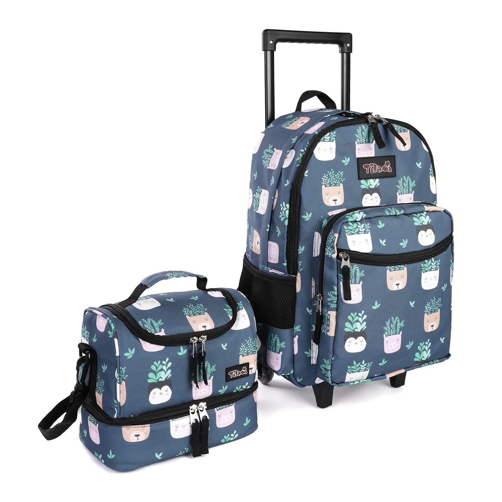 Tilami Rolling Backpack 18 inch Double Handle with Lunch Bag Wheeled Kids Backpack - Walmart.com