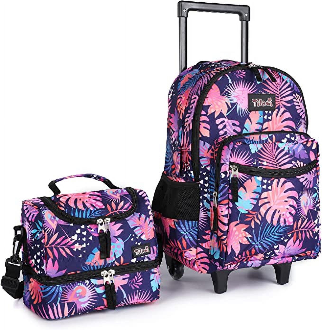 Tilami Rolling Backpack 18 inch Double Handle with Lunch Bag Wheeled ...