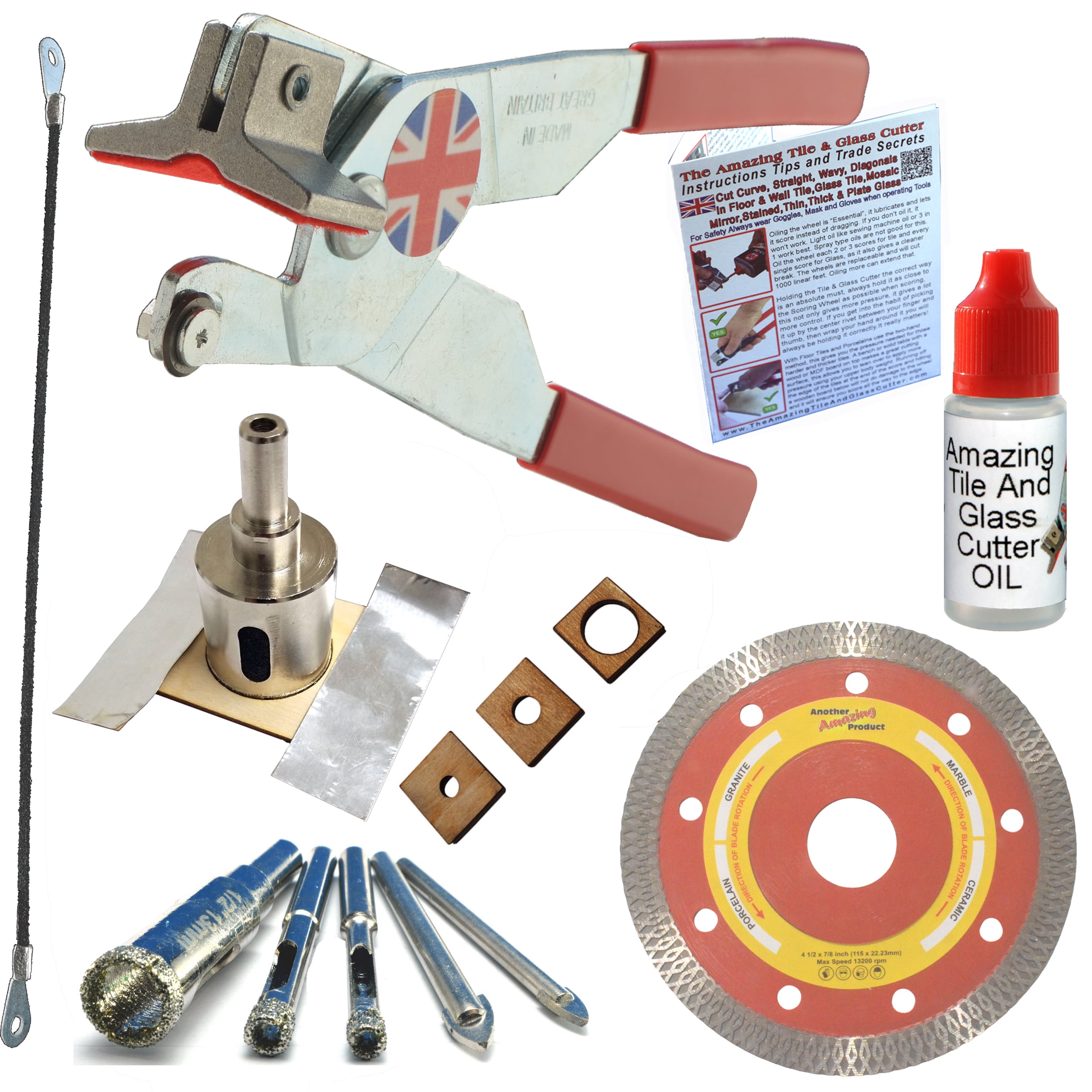 Tile Cutter Hand Tool Kit 3 Porcelain Drill Bits Ceramic Tile Drills ...