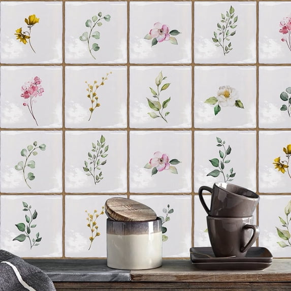 Tile Decals 10 Pcs Vinyl Wall Stickers 6x6inch Peel and Stick Removable ...