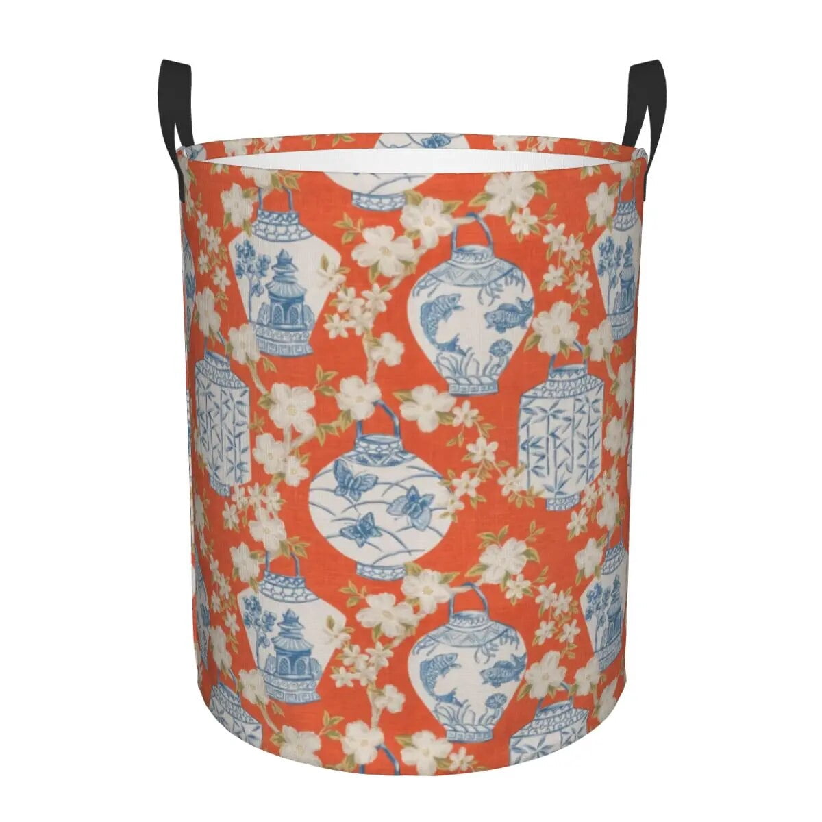 Tile Delft Blue Flowers Fruit Laundry Basket Collapsible Antique ...